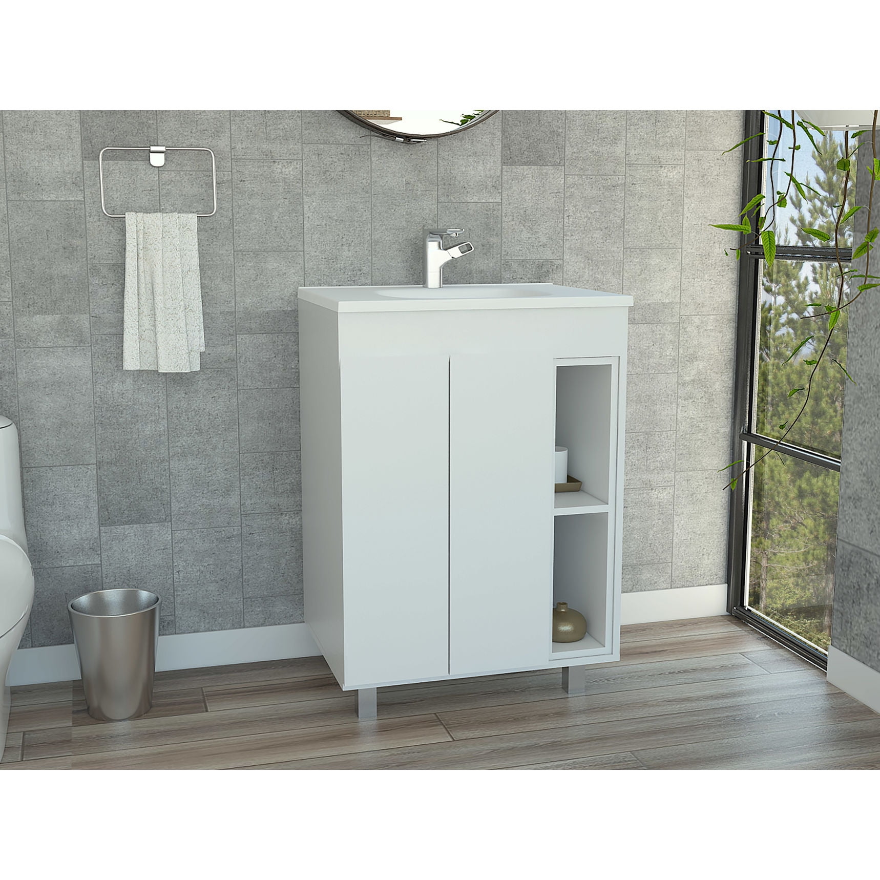 White 2 - Shelf Freestanding Rectangle Vanity / Provide Easy - access ...