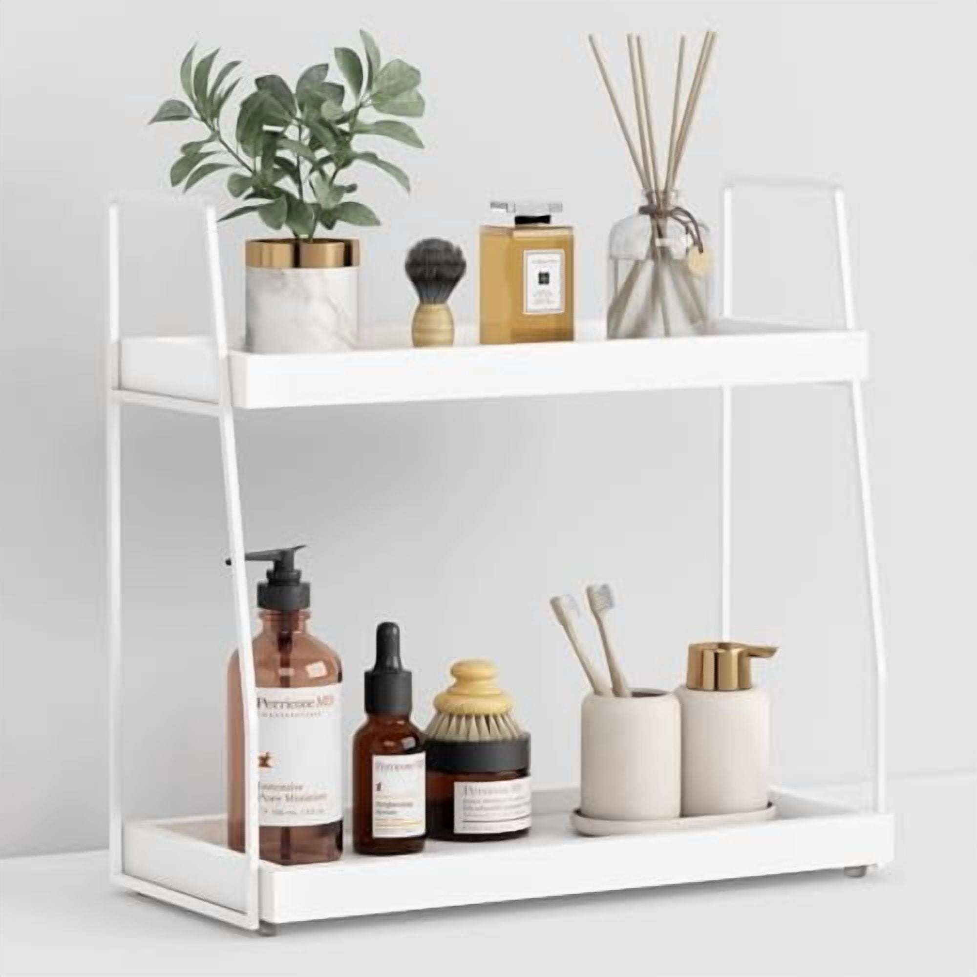 White 2 Tier Bathroom Organizer Countertop, Small Counter Top Organizer ...