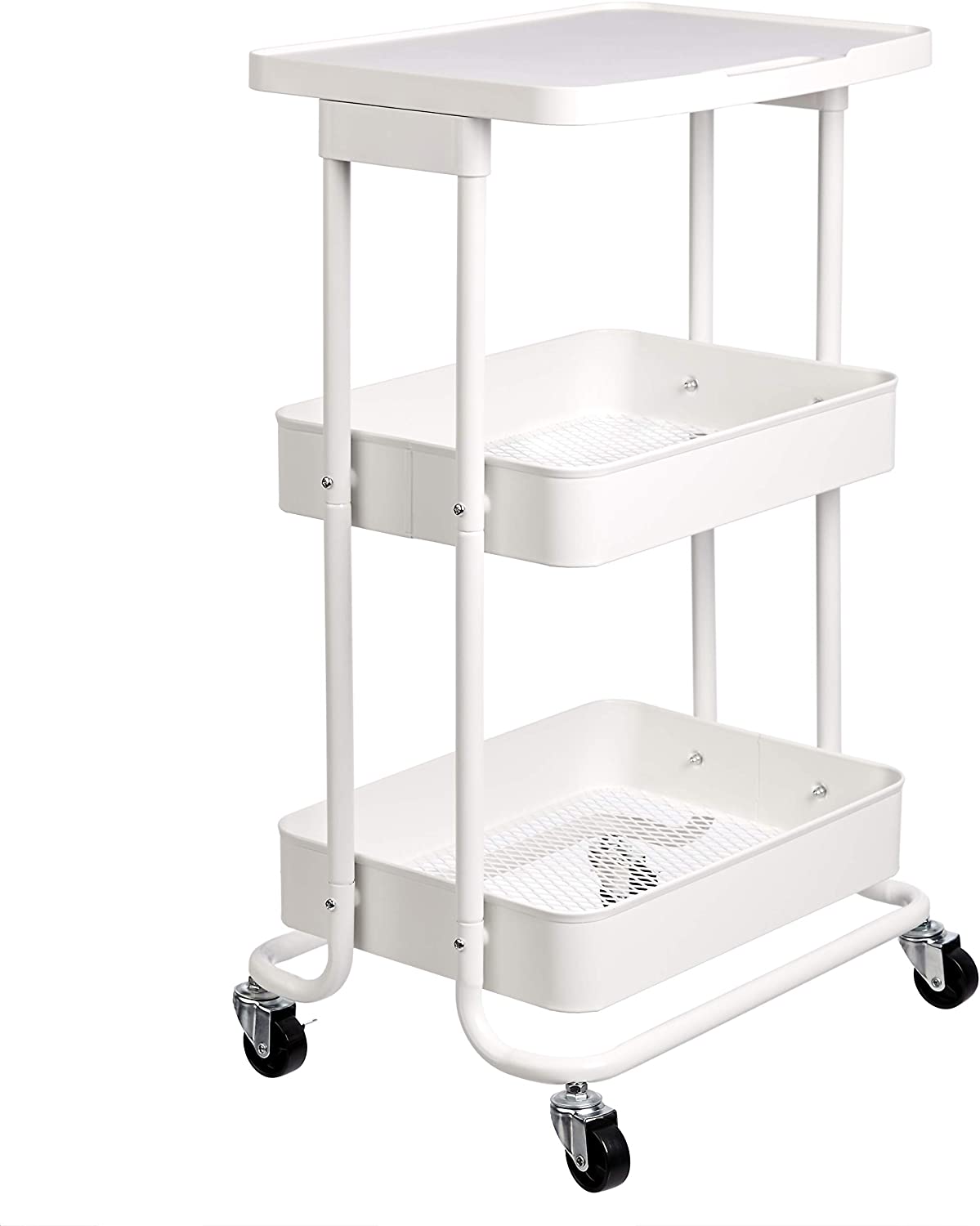White 2-Tier Metal Utility Cart with Shelf - Compact Kitchen & Storage ...