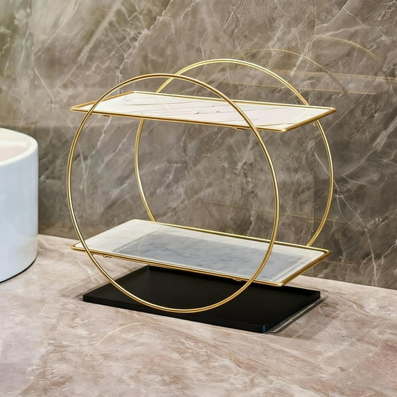 White 2-Tier Wrought-Iron Vanity & Countertop Organizer – Large ...