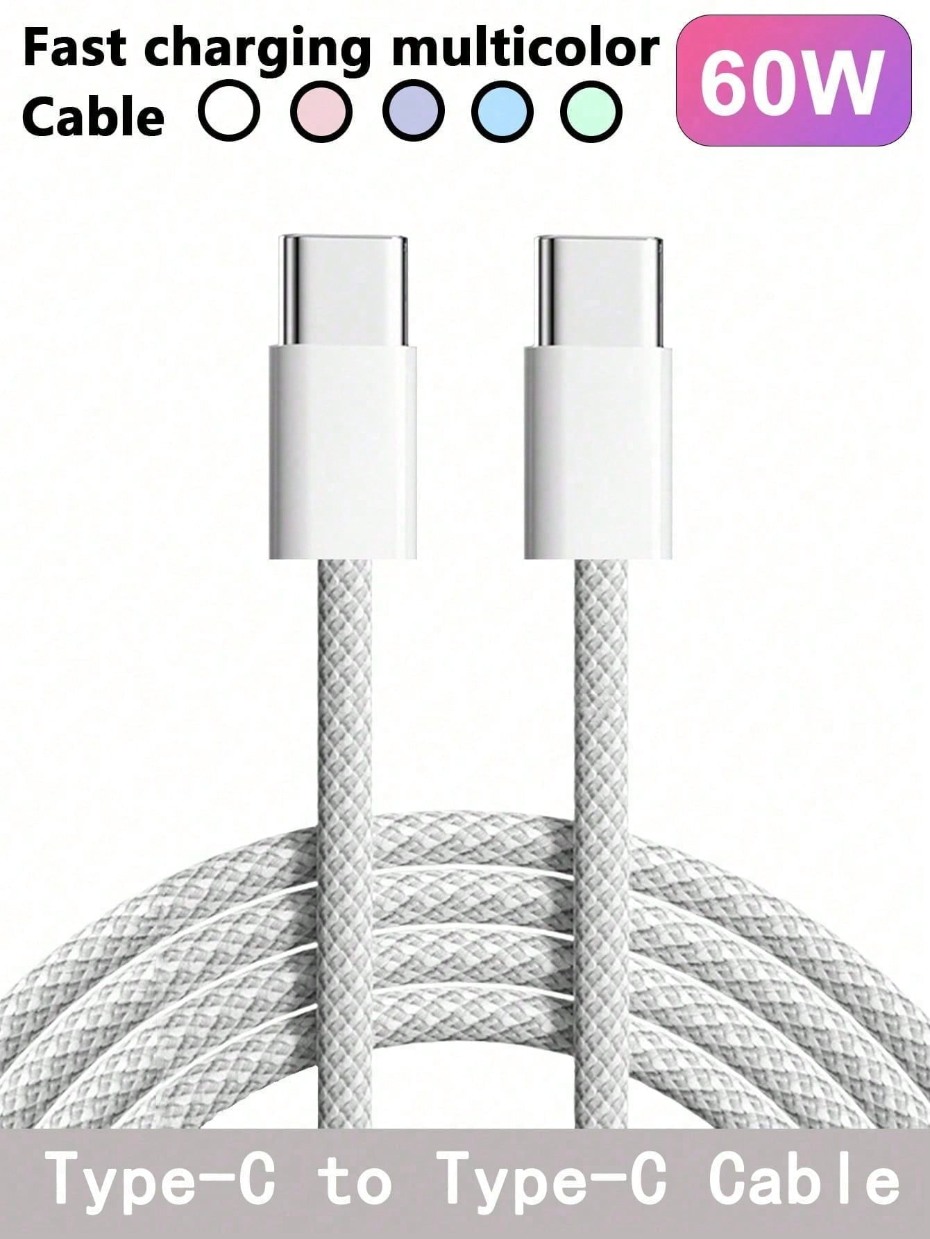 White 2-meter Type-C to USB-C fast charging cable, supports high-speed ...