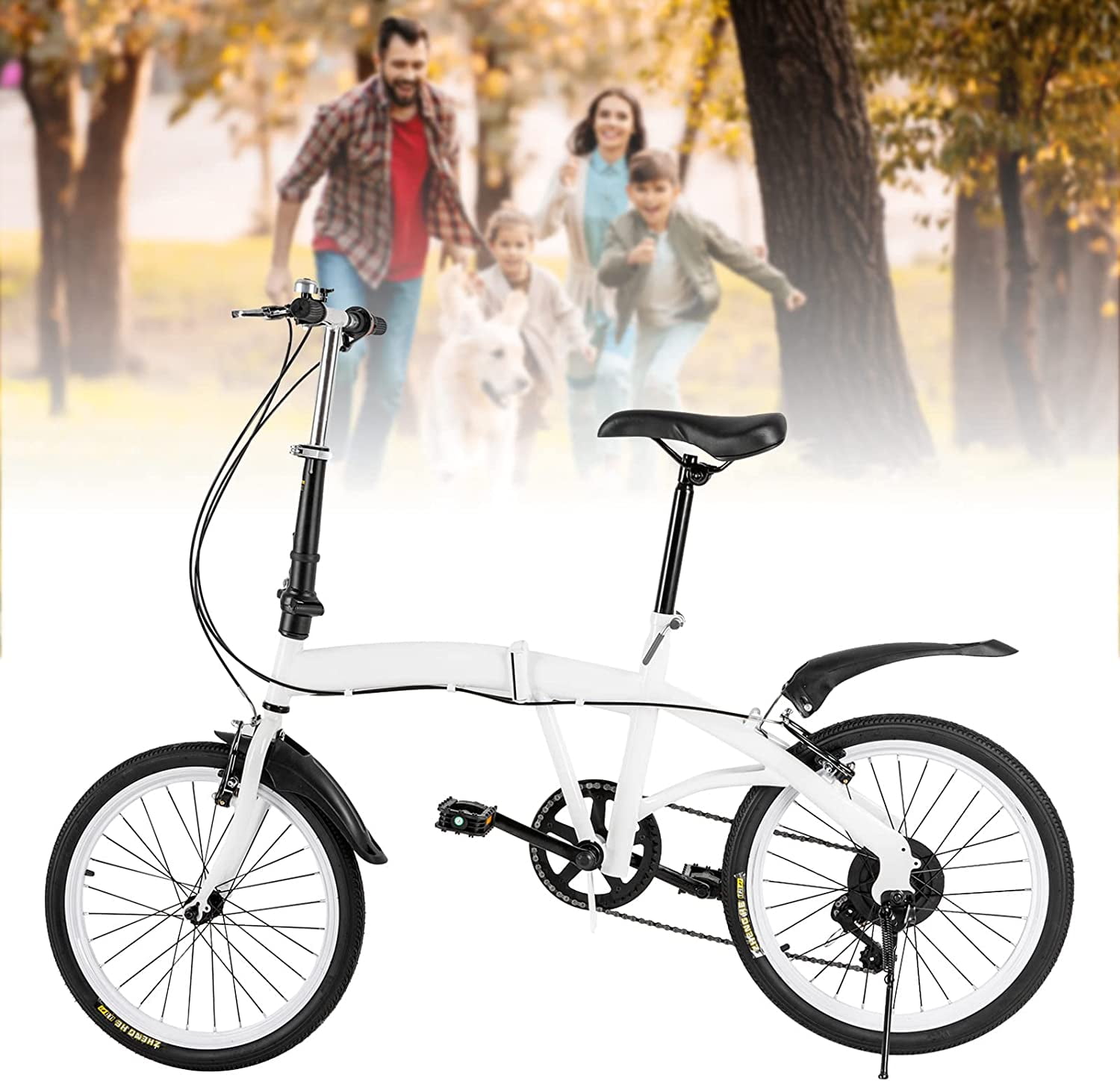 White 20" Folding Bike, Bicycles Folding Bike 7 Speeds Shifter, Camping ...