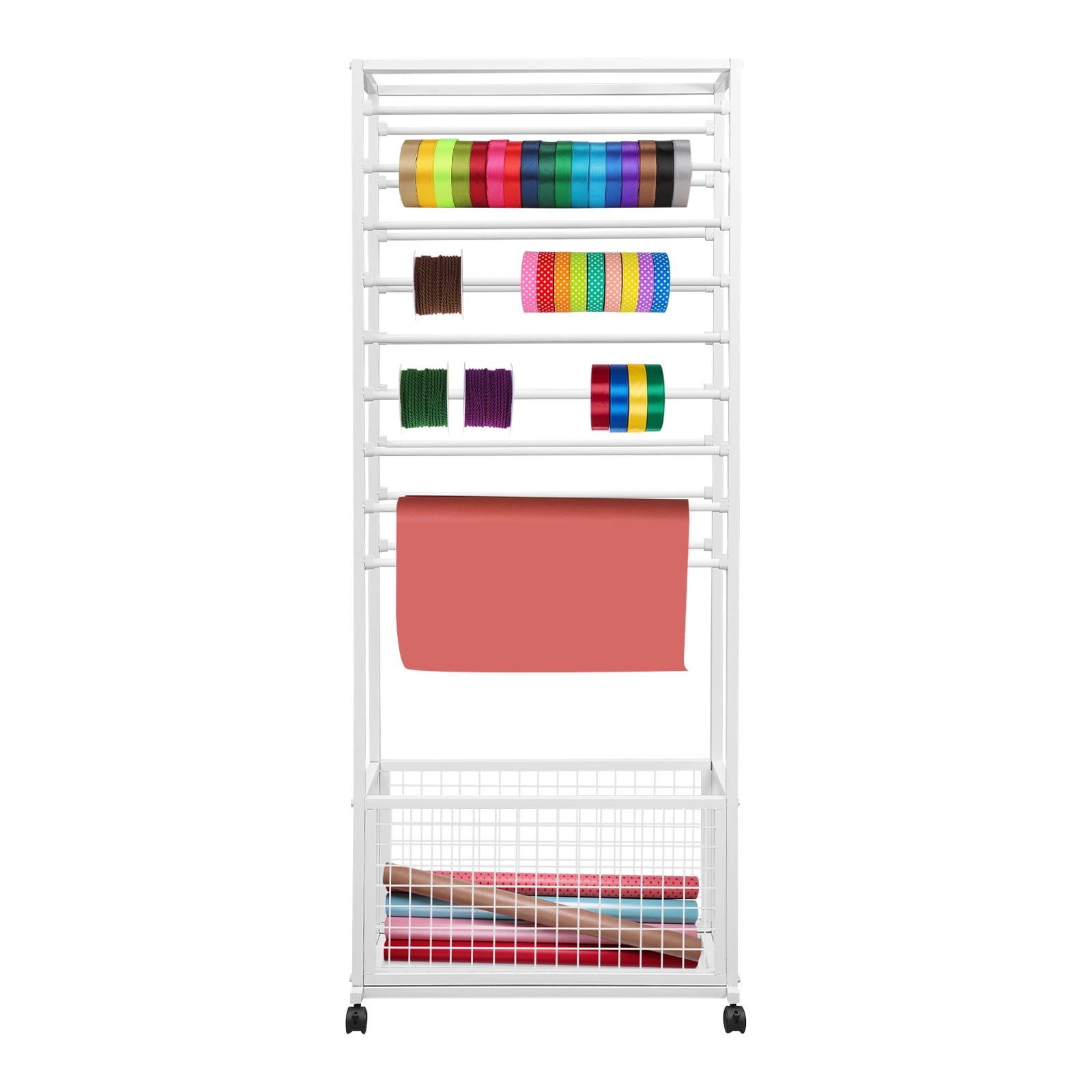 White 20-Tier Gold Metal Ribbon Holder Organizer Rack, Double-Sided ...