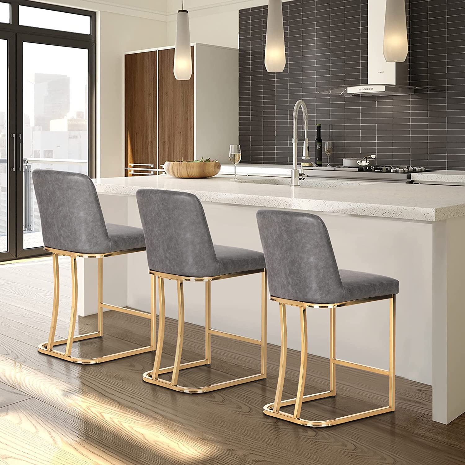 Off White 24 Inch Bar Stool with Back for Kitchen Counter Metal Frame ...