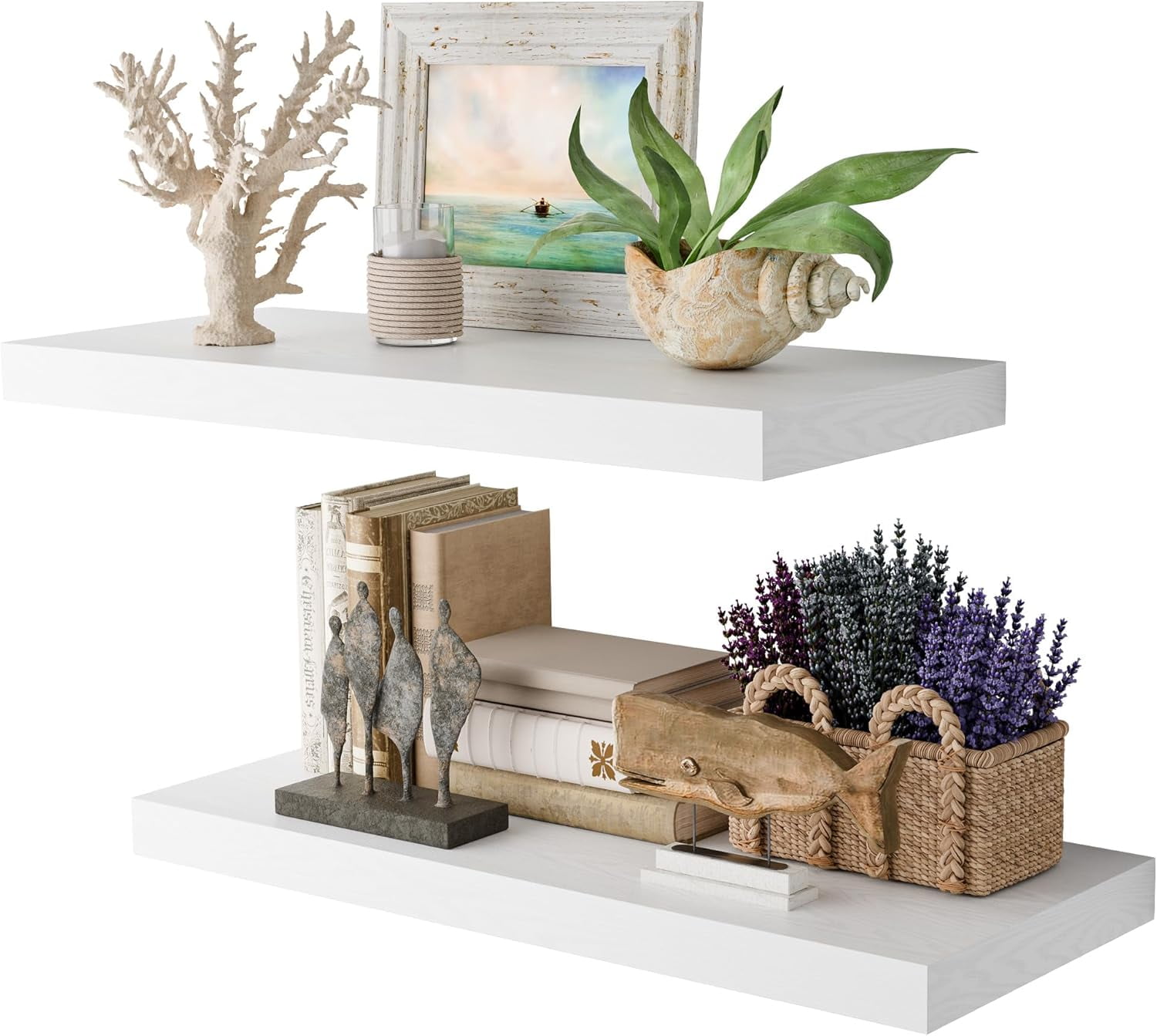 White 24 Inch Floating Shelves for Wall, 10 Inch Deep Floating Shelves ...