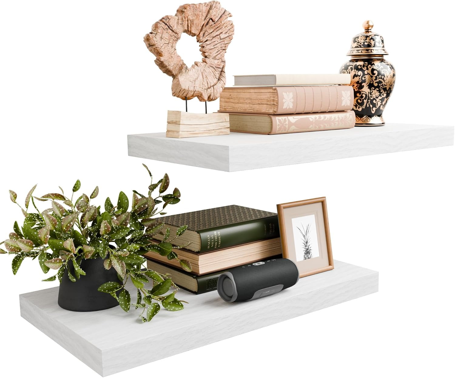 White 24 Inch Rustic Floating Shelves for Wall, Wooden 12 Inch Deep ...