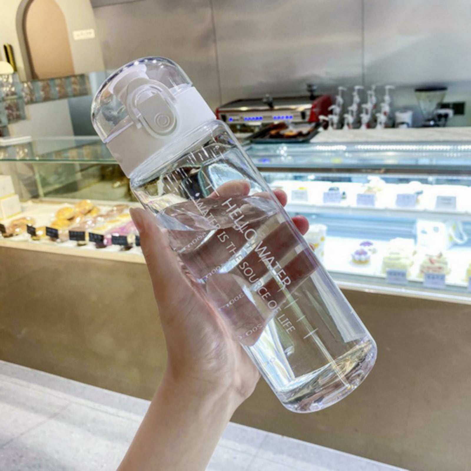 White 26.4oz BPA Free Water Bottle with Scale | Clear Plastic Water ...