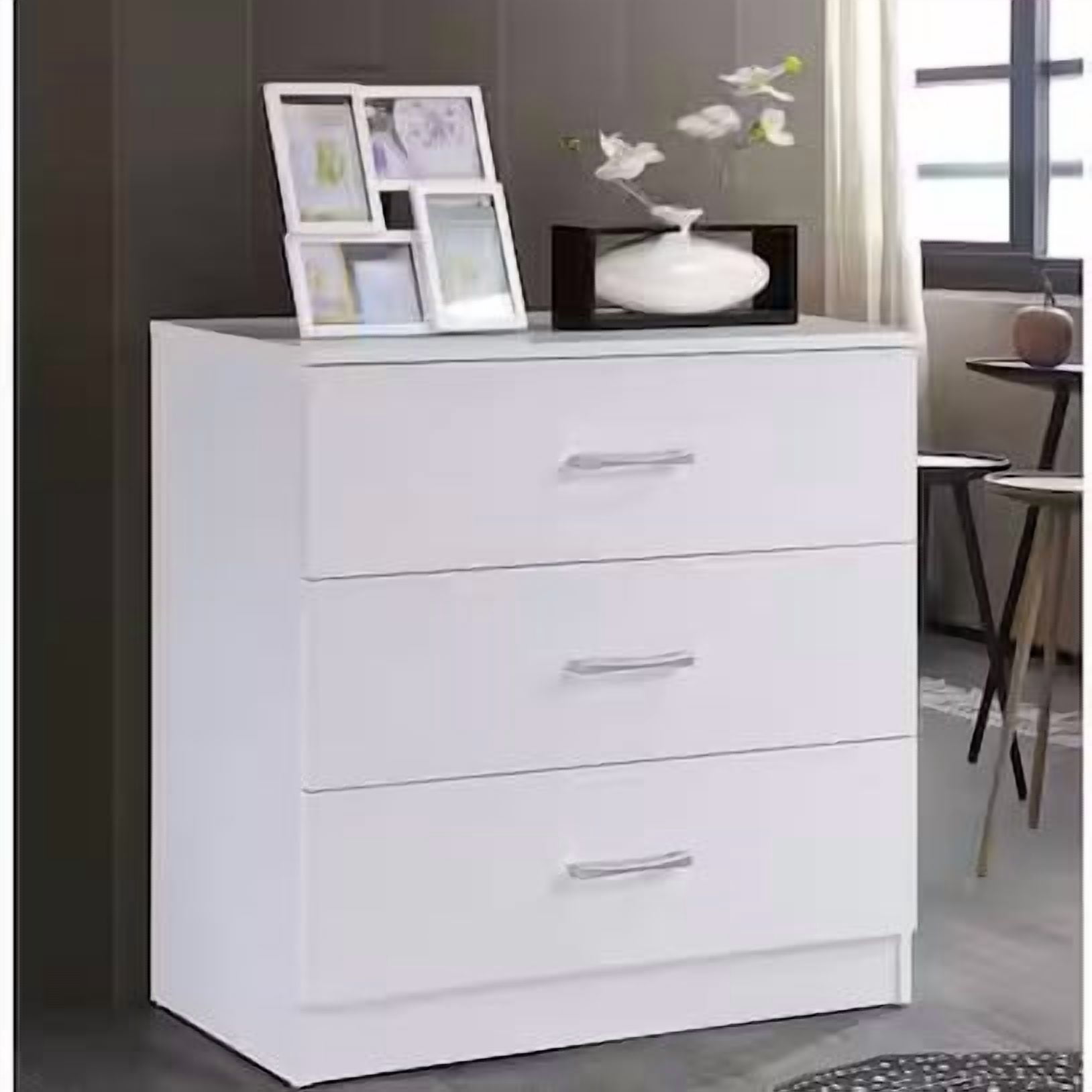 White 3 Drawer Dresser for Small Space, Wood Storage Cabinet for Living ...