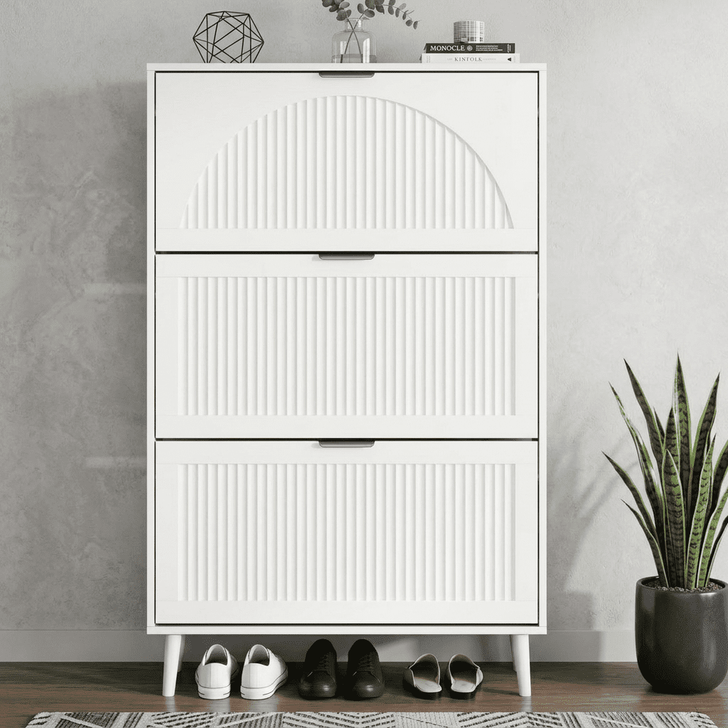 White 3-Drawer Flip-Top Shoe Cabinet, Slim Freestanding Entryway Shoe ...