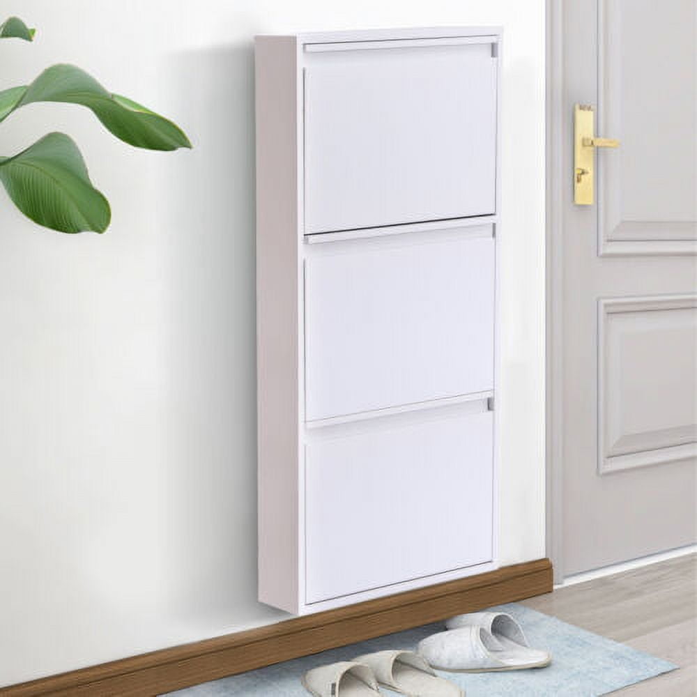 White 3 Drawer Shoe Storage Cabinet Wall Mounted Modern Shoe Storage Cabinet
