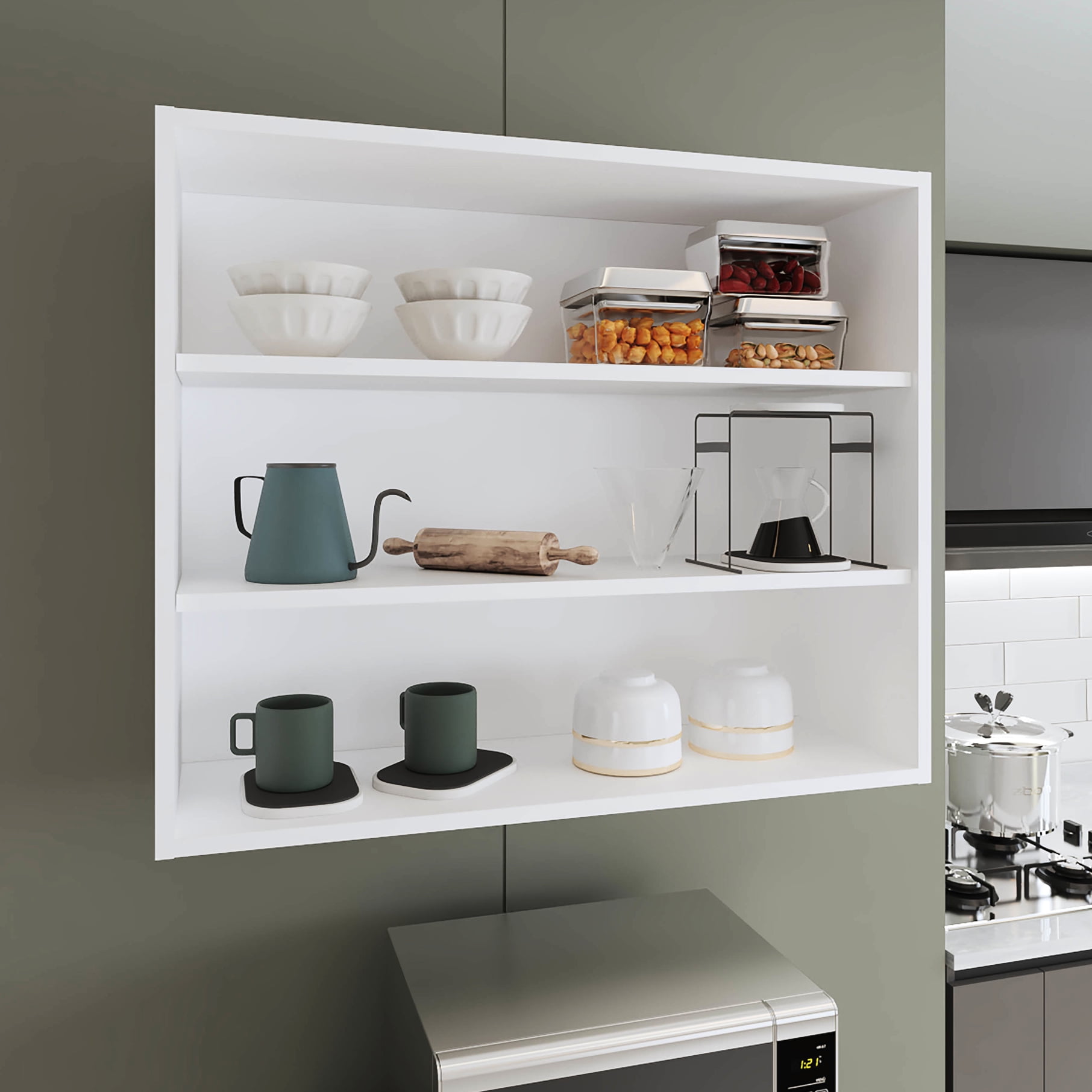 White 3 Open Wall Storage Cabinet, 36" Wide X 30"h, For Bedroom, Office ...