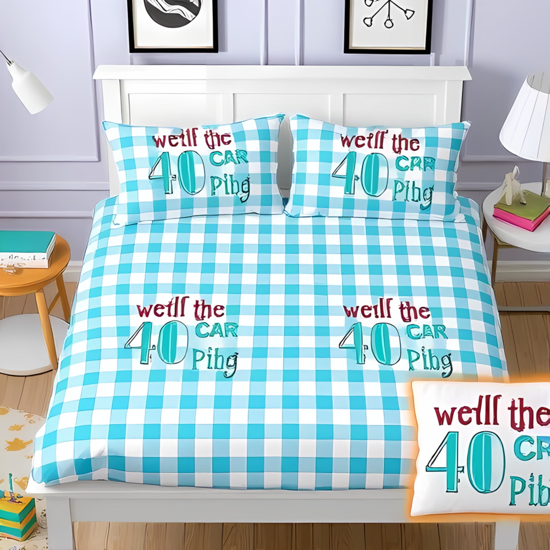 White 3-Piece Duvet Cover Set with " wetlf the 40 CAR Pibg " - Fun ...