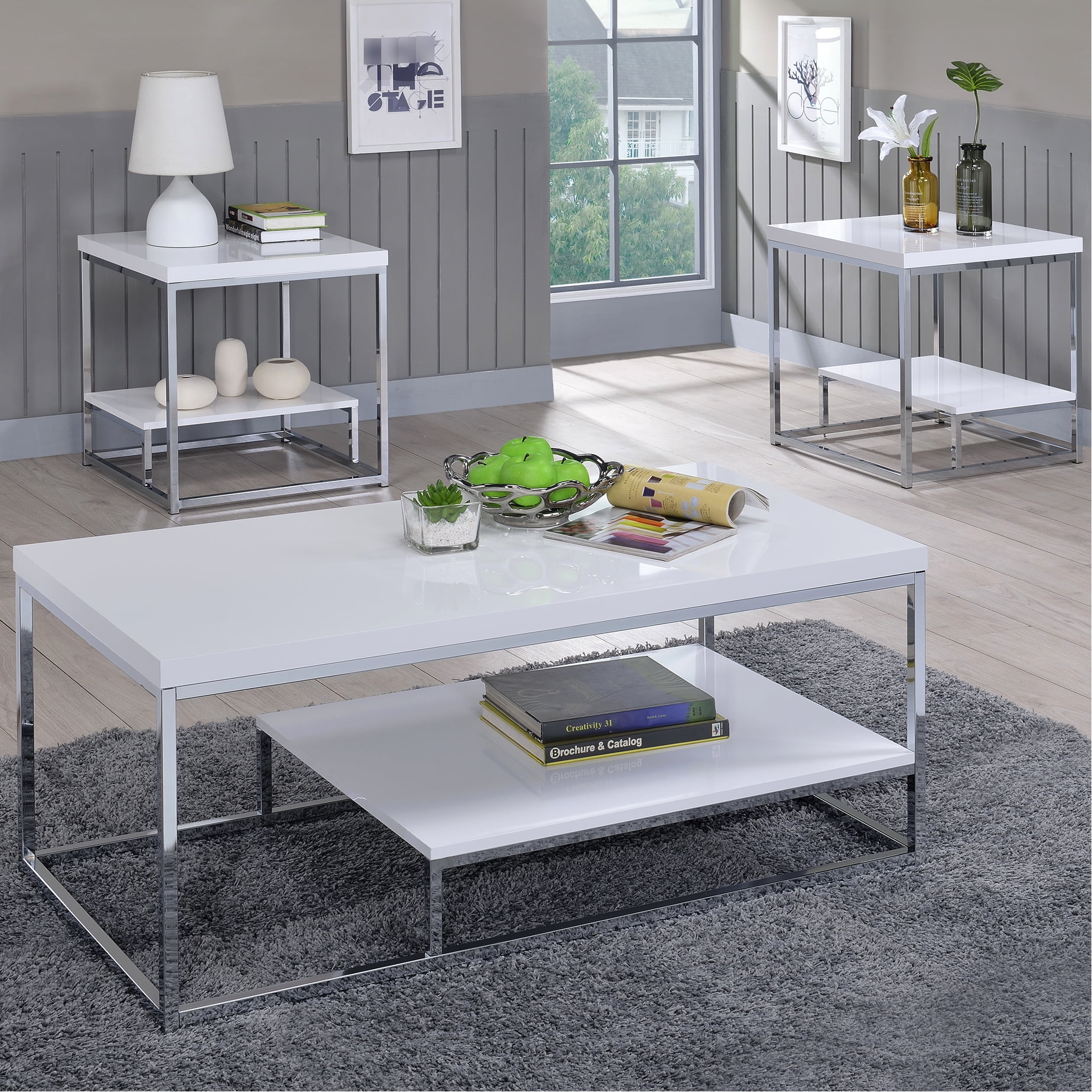 White 3 Piece Table - Functional Design With 3d Laminates And Iron ...