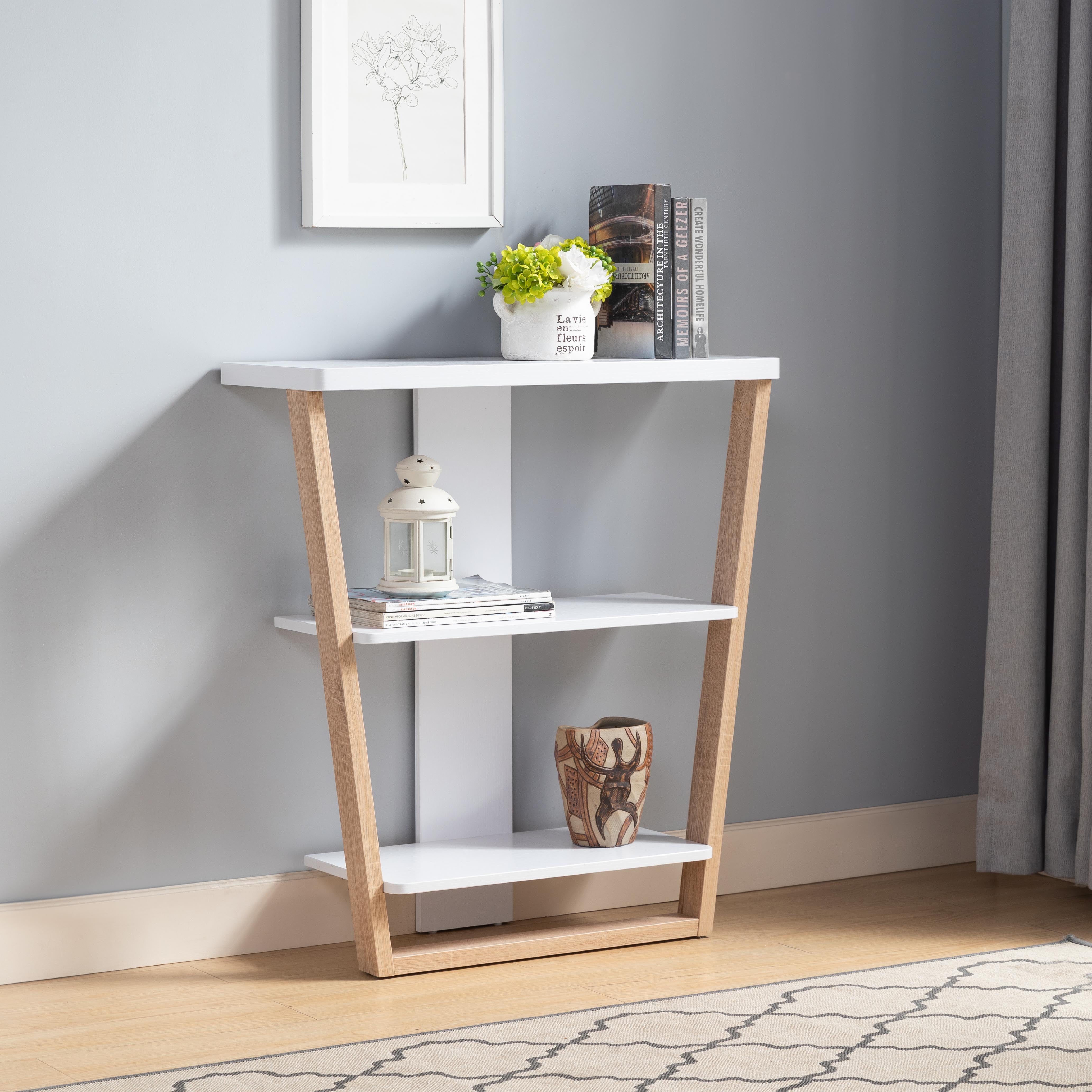 White 3-Shelf Console Table with Slanted Legs for Entryway, Hallway or ...