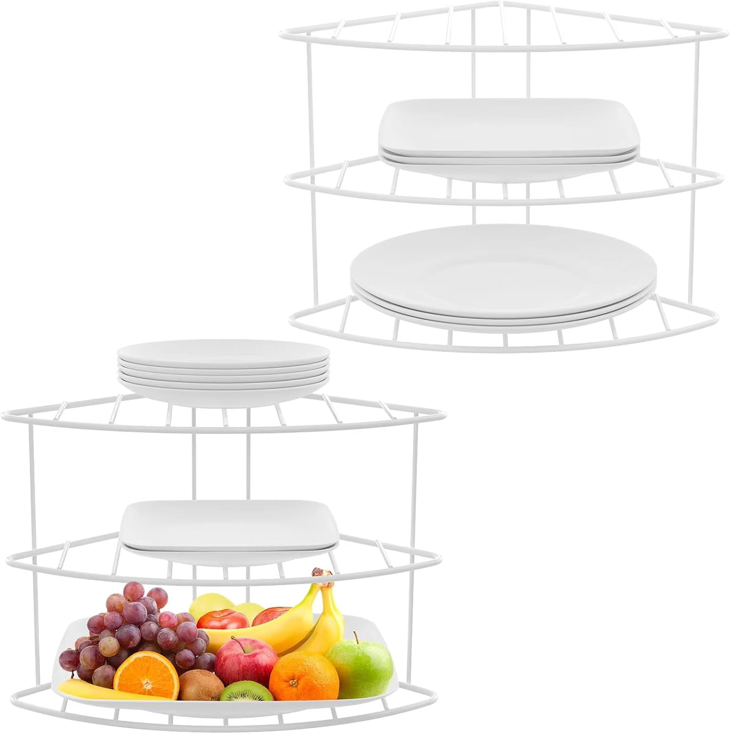 ‌White 3-Tier Corner Shelf Organizer - Space-Saving Storage for Plates ...