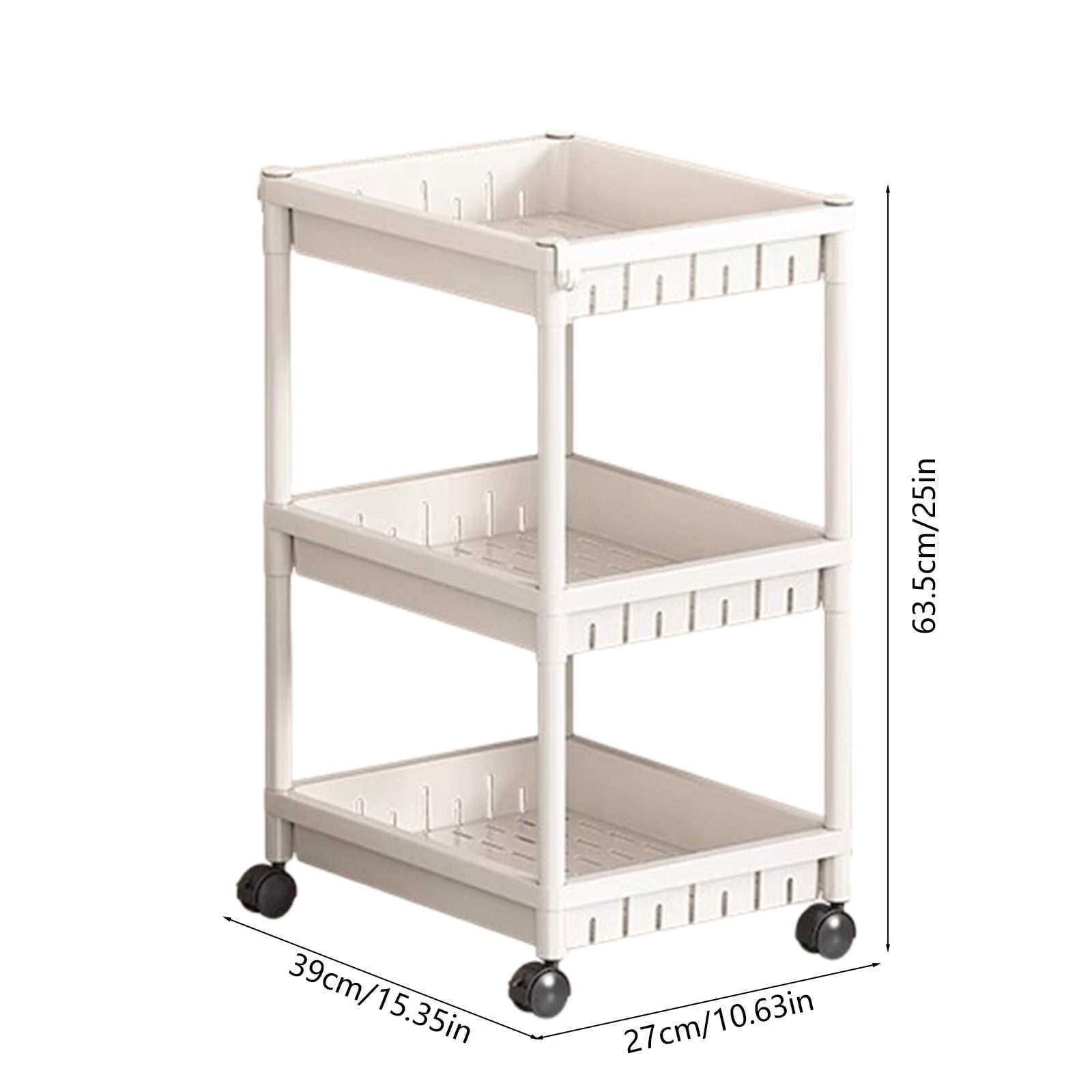 White 3-Tier Plastic Storage Rack Movable With Wheels Large Capacity ...