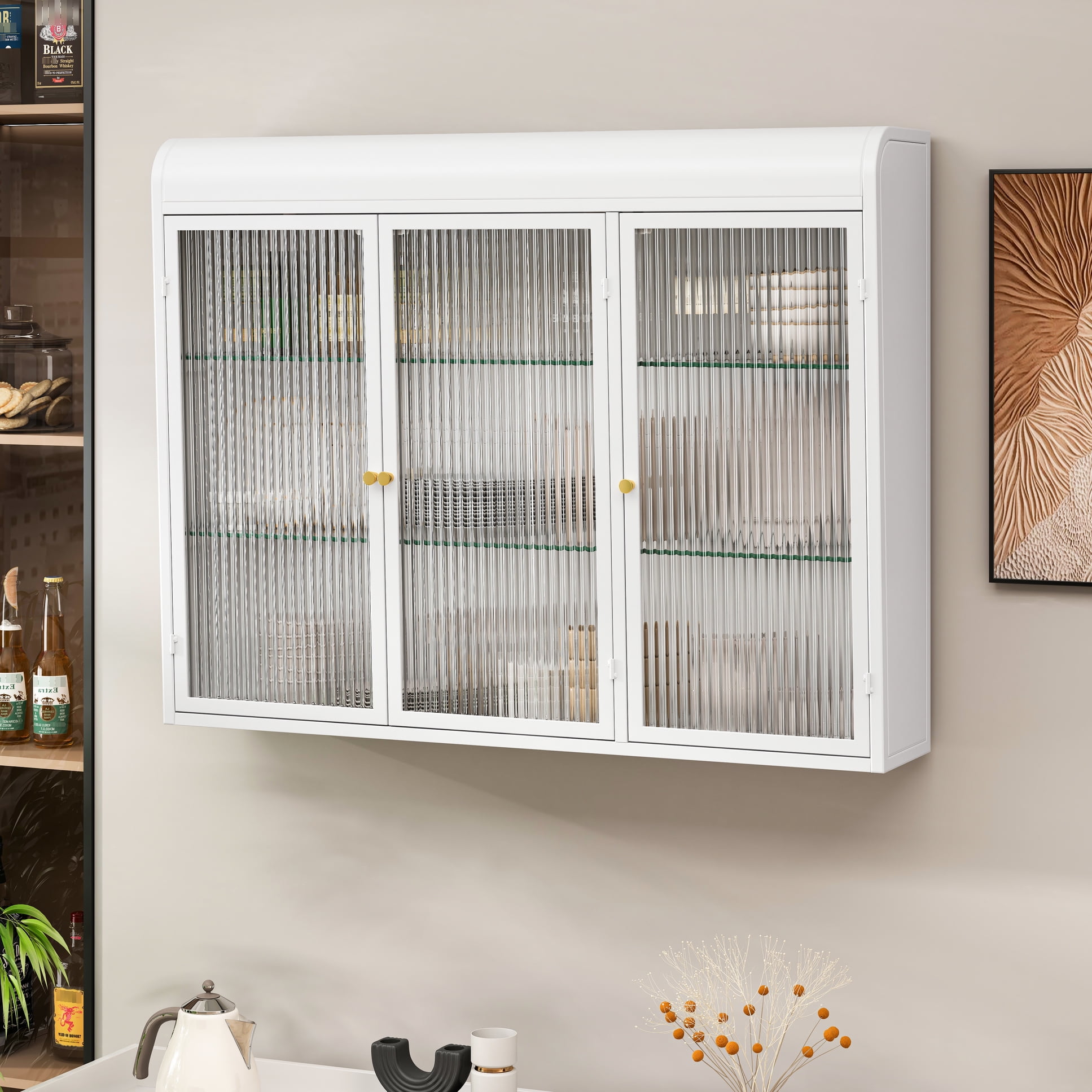 White 3-door Arched Wall Mounted Glass Cabinet. Beautify Your ...