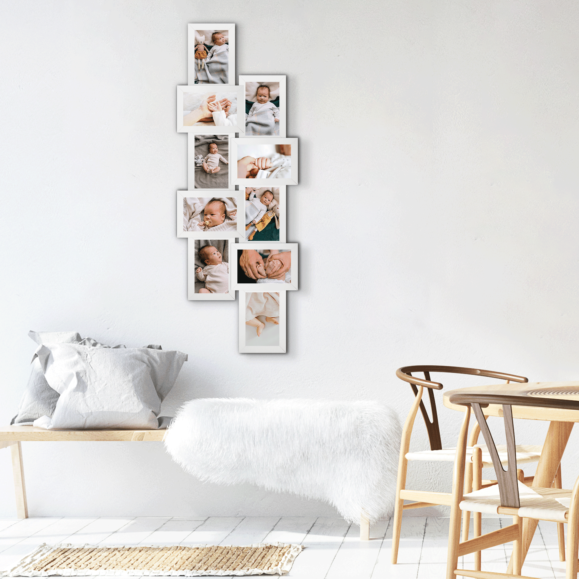White 8-Slot 33.2x13.3 Photo Frame for Multiple 6x4 Pictures - Wall ...