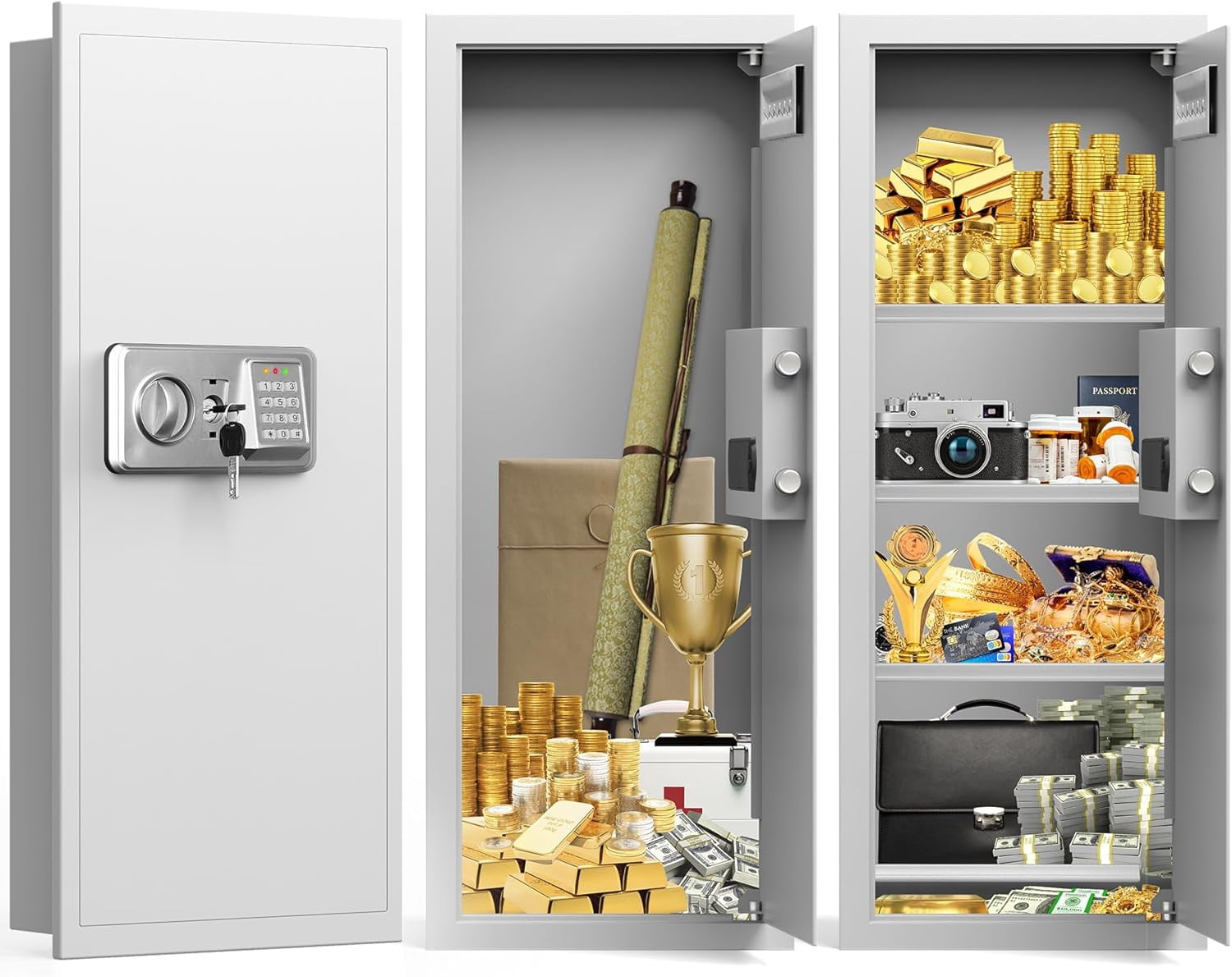 White 33.46" Tall Sturdy Wall Safes Between the Studs 16" Centers ...