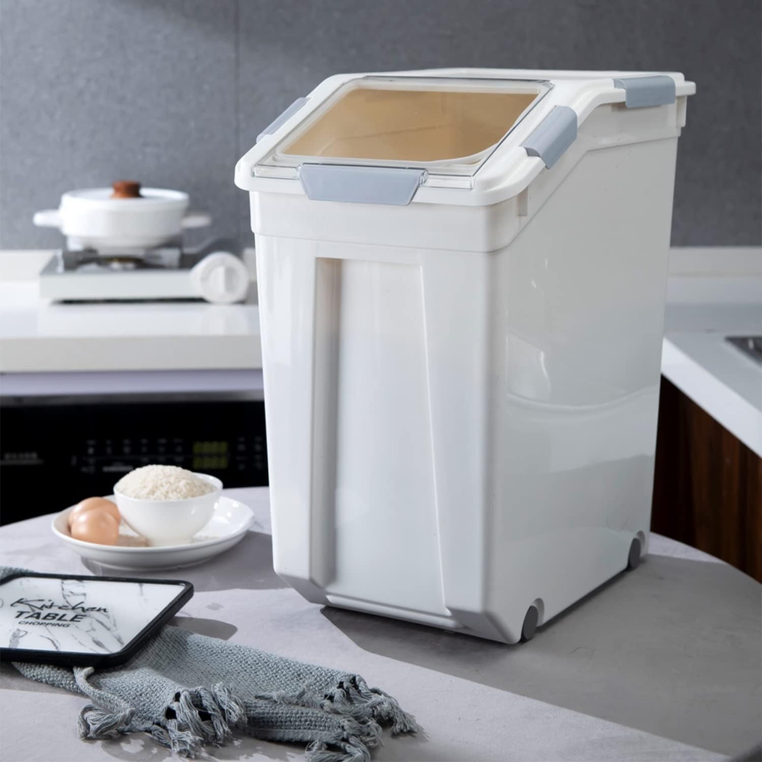 White，33 Liter / 50 lbs Rice Storage Container with Measuring Cup, BPA ...