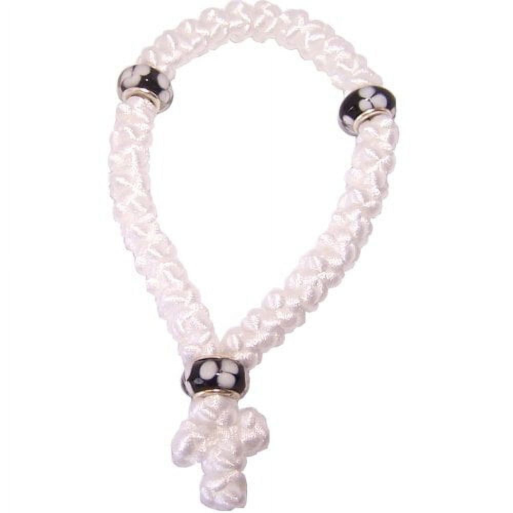 White 33 knots chotki made with grade A glass beads and thick white ...