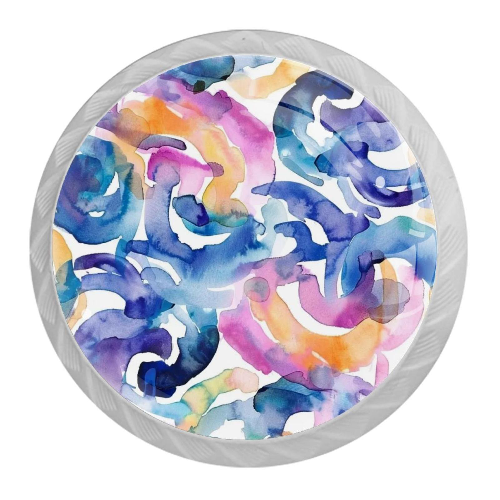 White 35mm Cabinet Knobs Pulls Abstract Art Pretty Swirl Pattern Glass ...