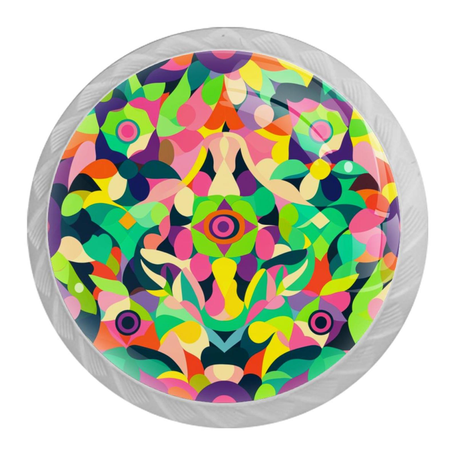 White 35mm Cabinet Knobs Pulls Abstract Graphics Color Pattern Glass ABS Drawer Dresser Door ...