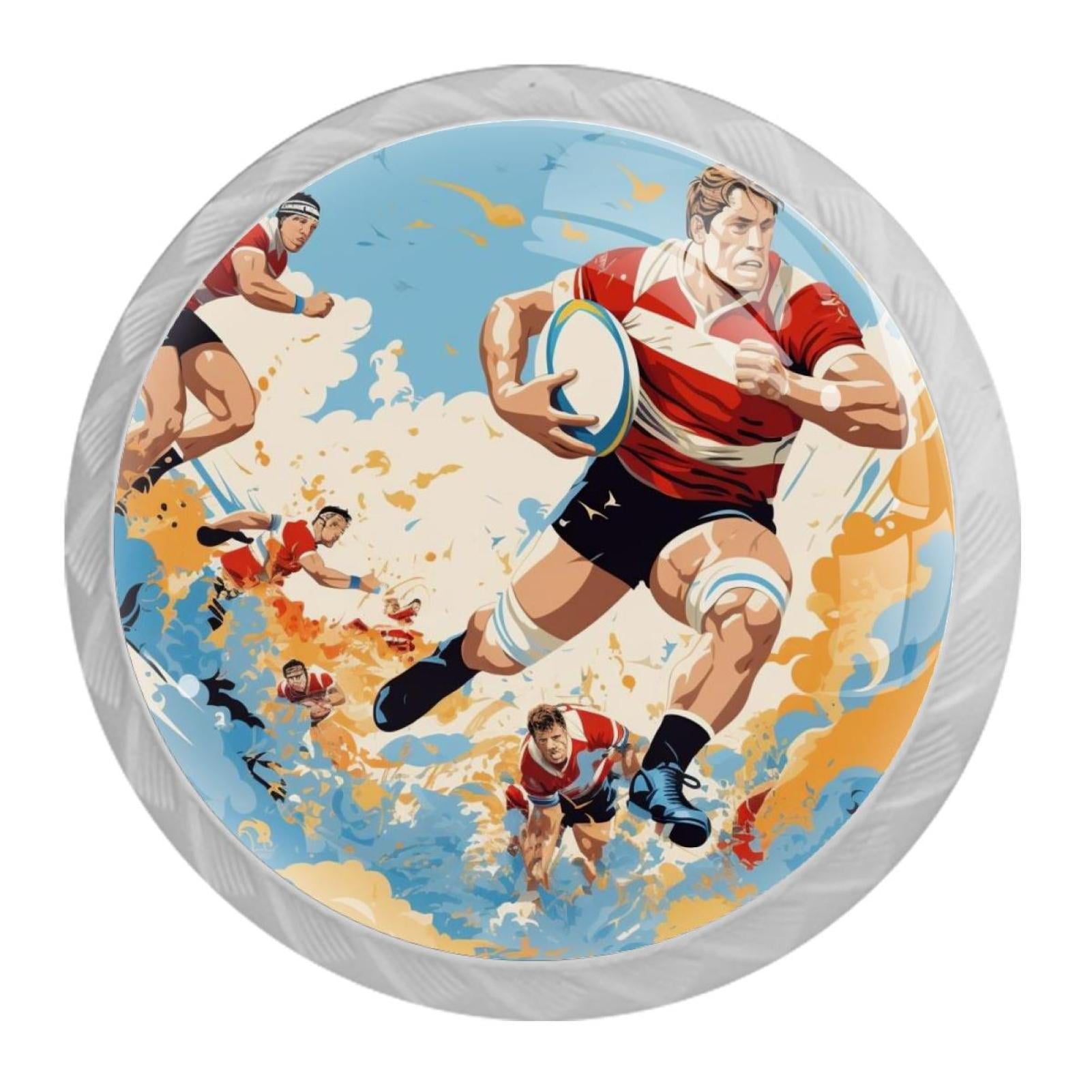 White 35mm Cabinet Knobs Pulls Cartoon Football Print Glass ABS Drawer ...