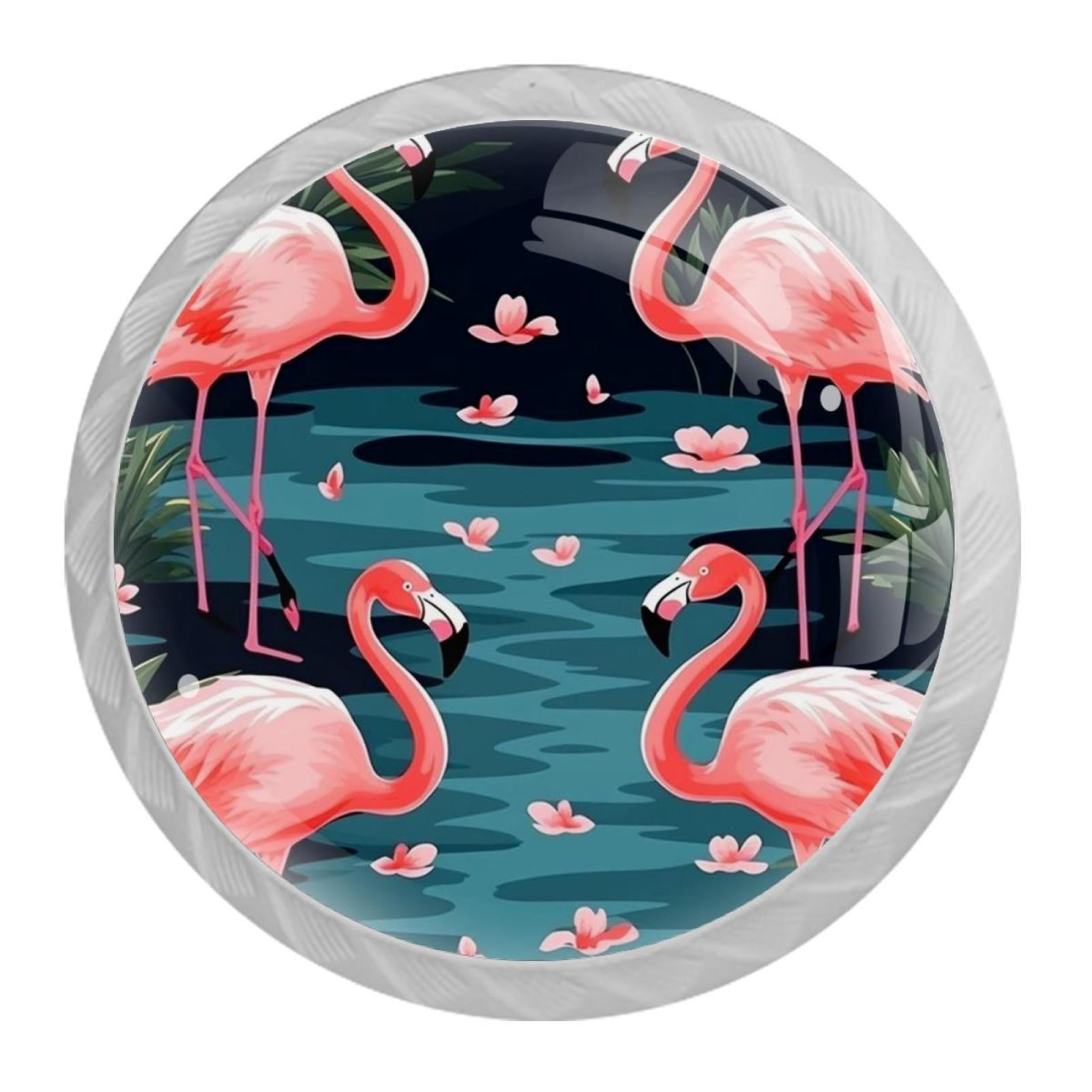 White 35mm Cabinet Knobs Pulls Flamingo Rainforest Pattern Glass ABS ...