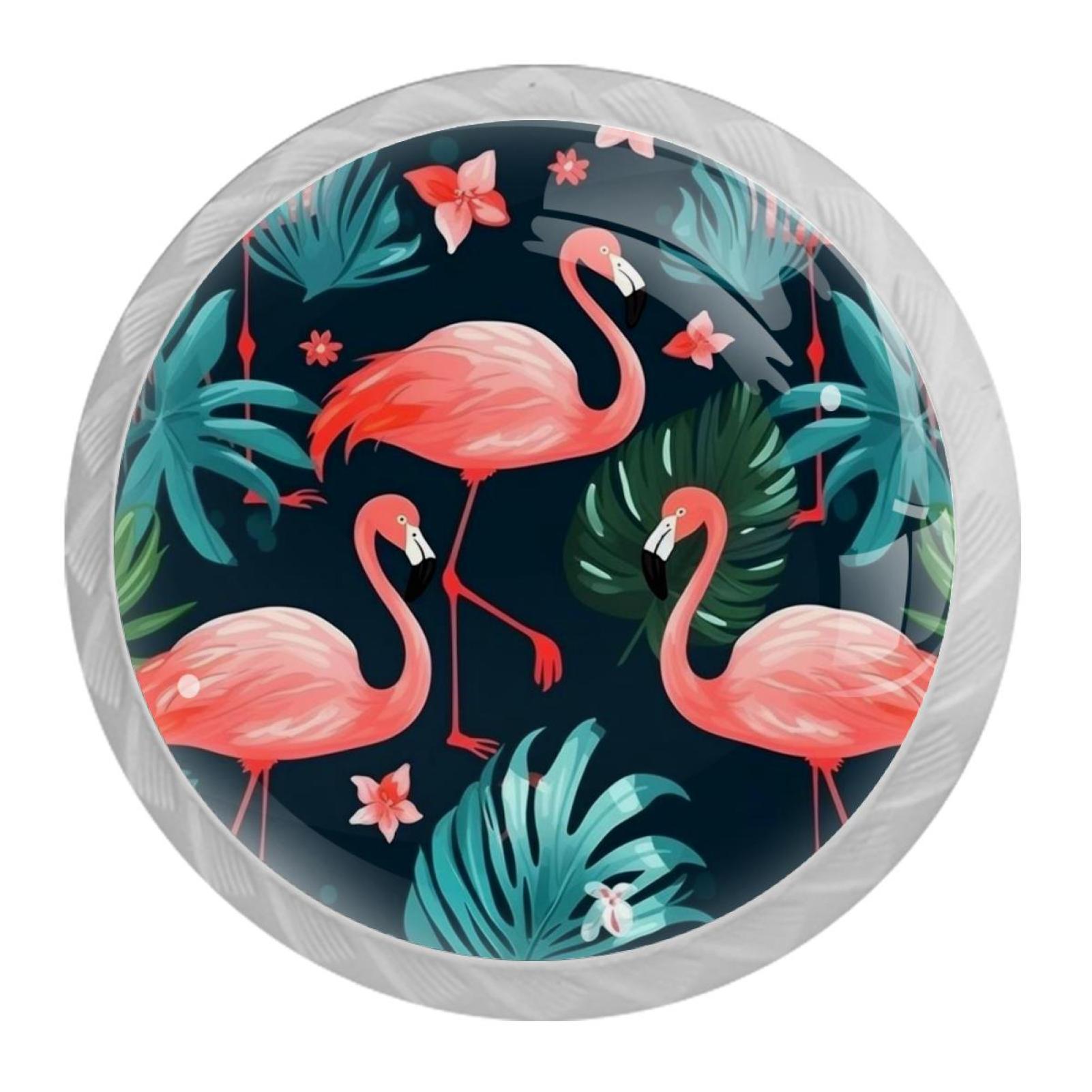 White 35mm Cabinet Knobs Pulls Flamingos Rainforest Pirnt Glass ABS ...