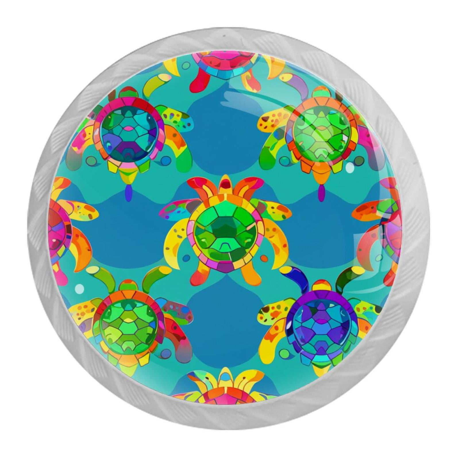 White 35mm Cabinet Knobs Pulls Seamless Colorful Abstract Turtle ...