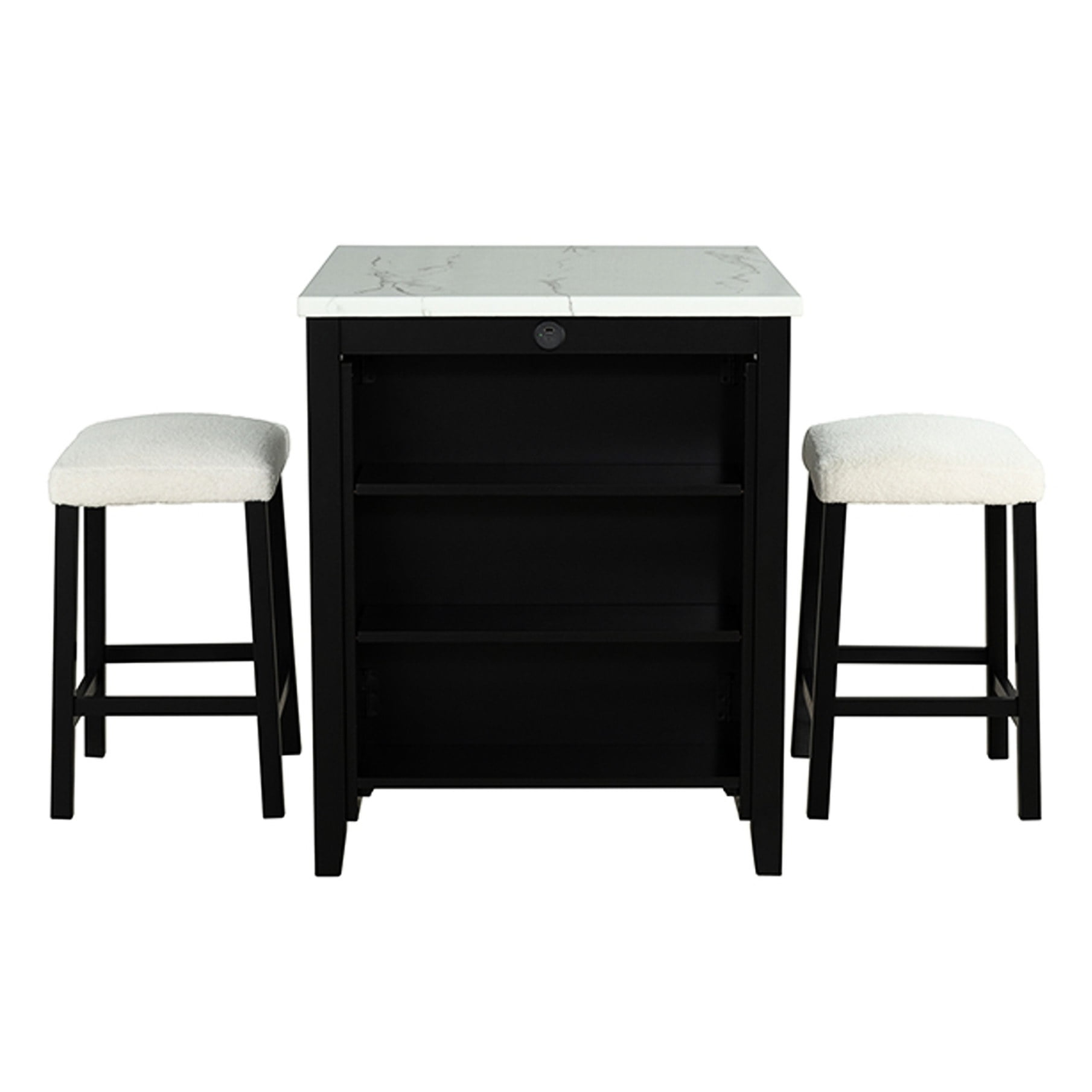 White High Gloss 36-inch Dining Table with Boucle Stools and Side ...