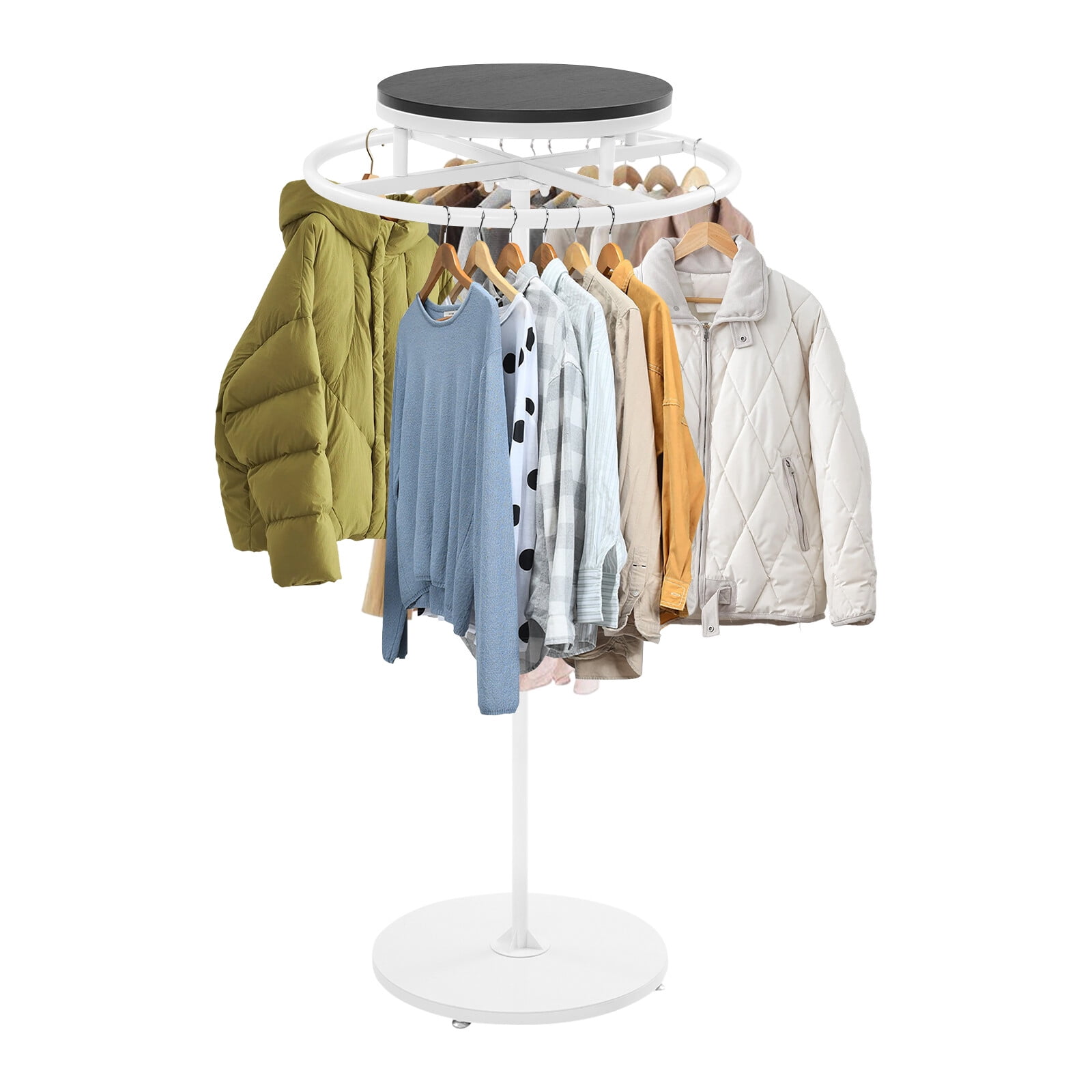 White 360° Rotatable Round Clothing Rack Floor Standing Clothes Hanging ...
