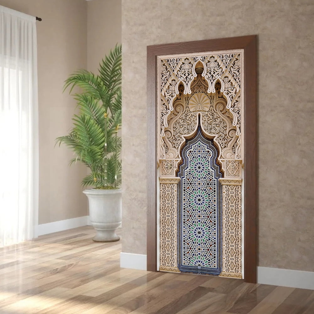 White 3D Self-adhesive Door Sticker Art Arch Refurbish Poster Muslim ...