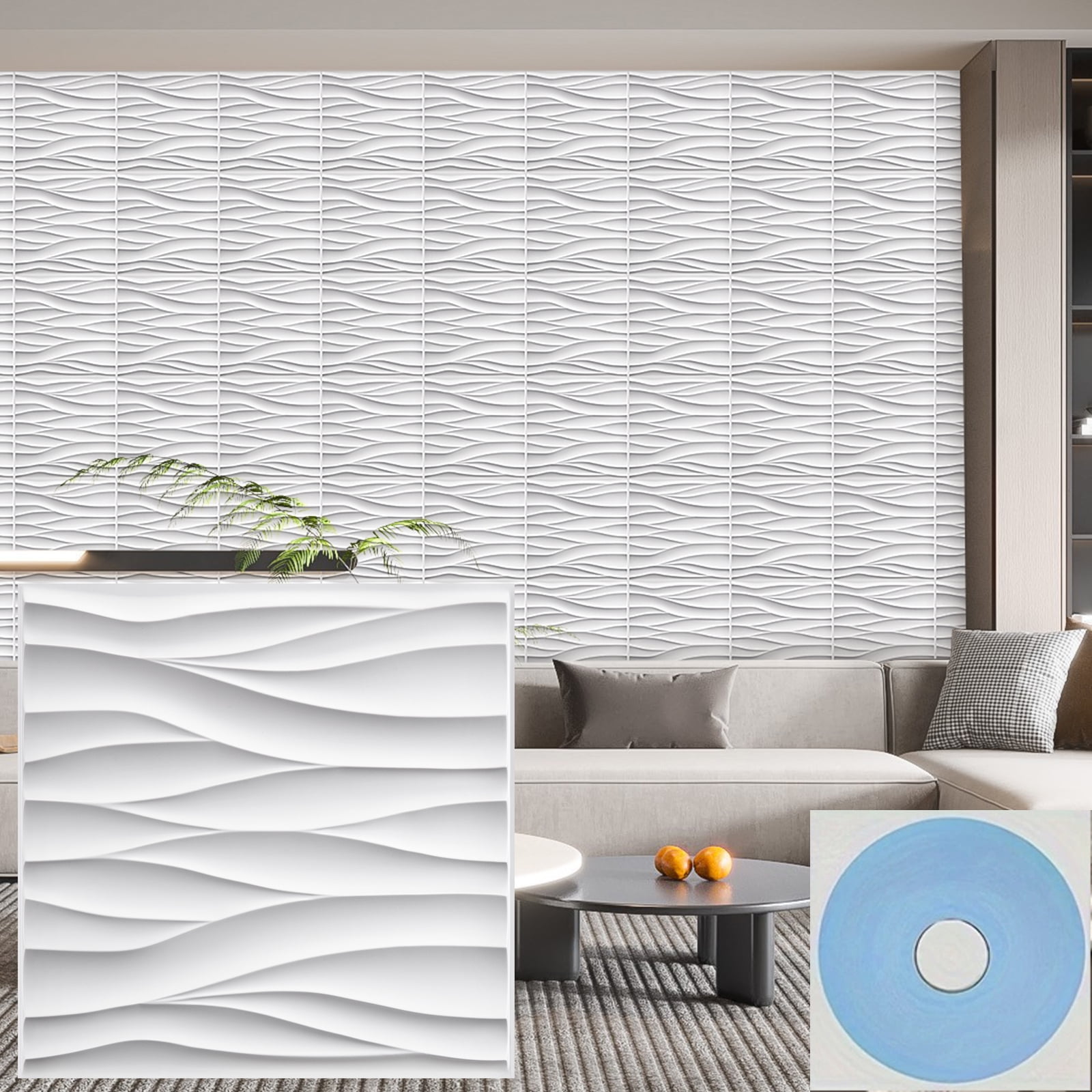 White 3D Wall Panels, Wave Design Textured PVC Wall Panels, 11.8''x11.8 ...