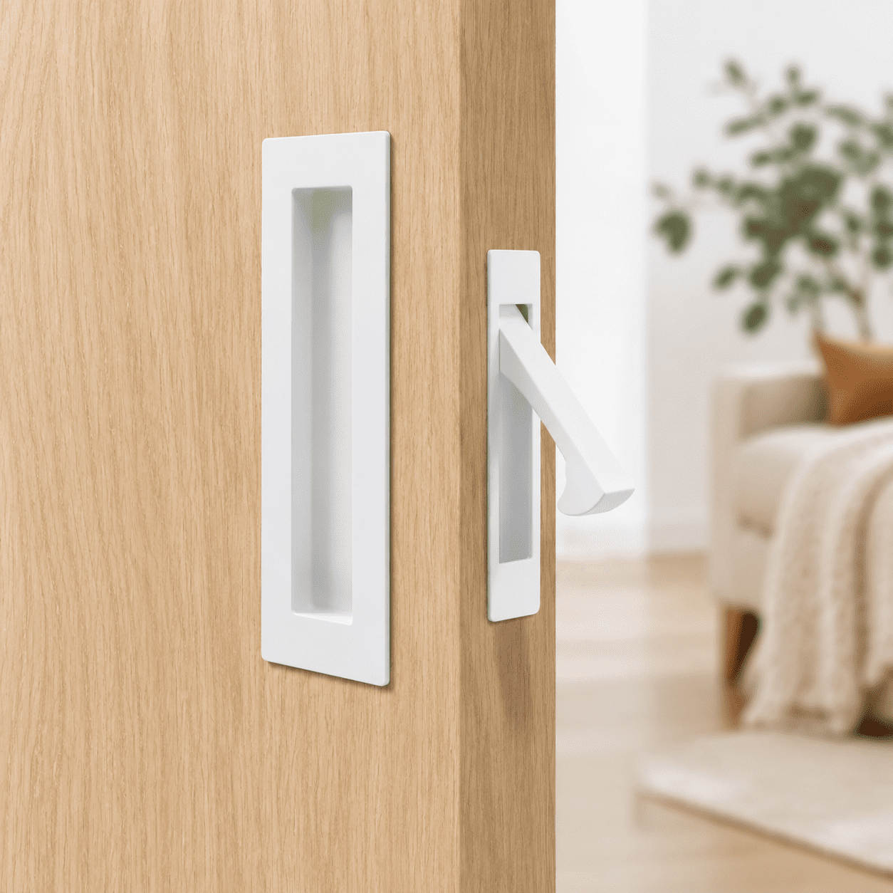 White 4.72 Inch 2 Set Recessed Flush Pocket Door Hardware Pull Handles ...