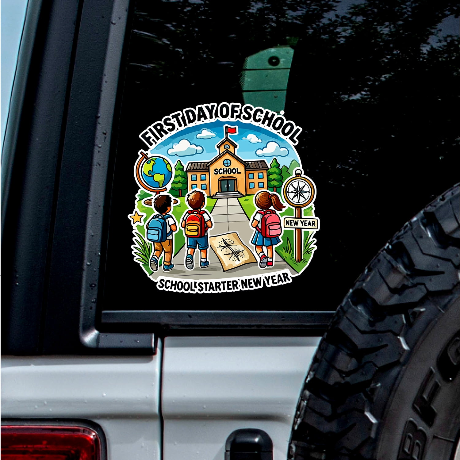 (White, 4.8'' X 4.8'') Sticker Of First Day Of School School Starter ...