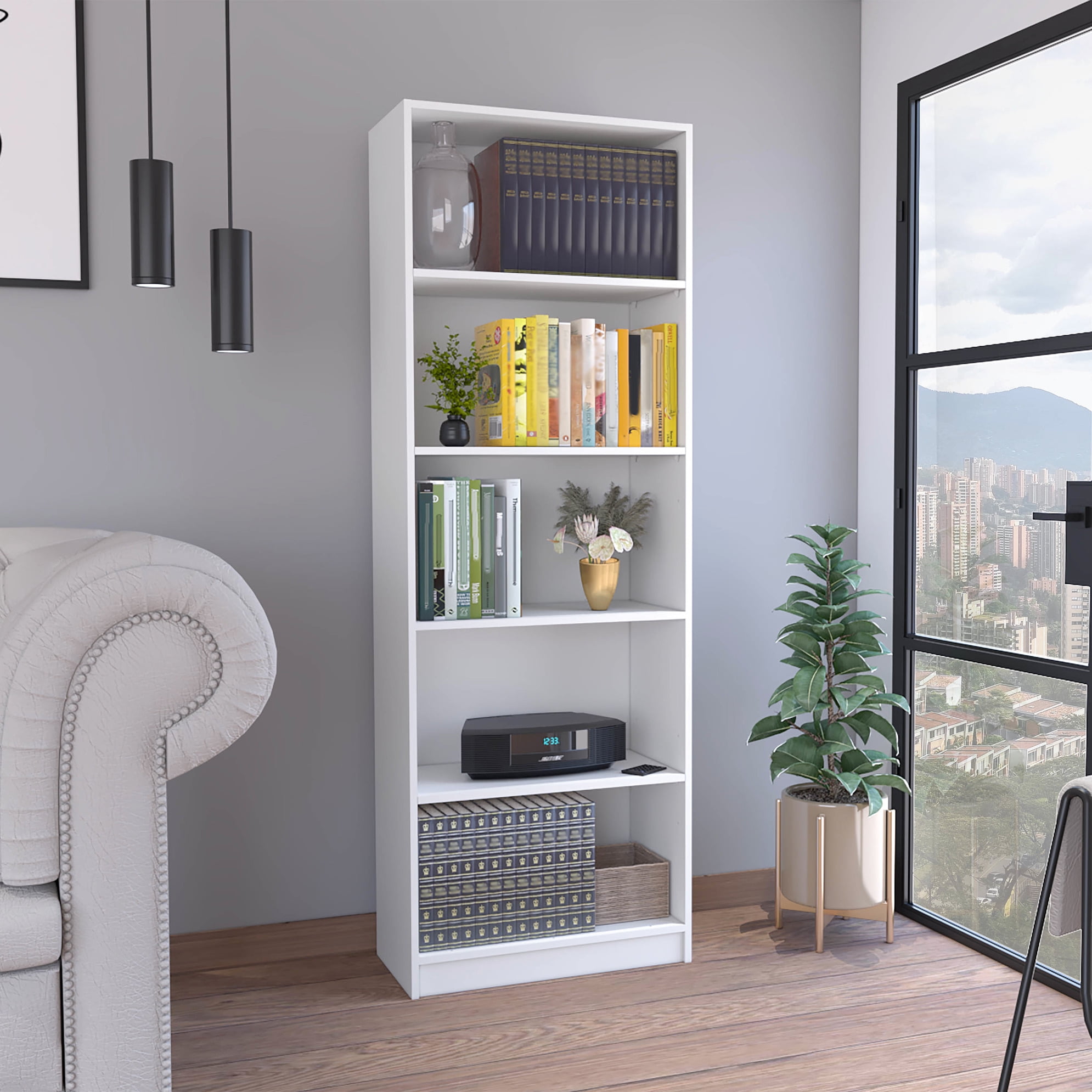 White 4 Bookcase - Easy Assembly For Hassle- Setup Spacious Bookcase ...