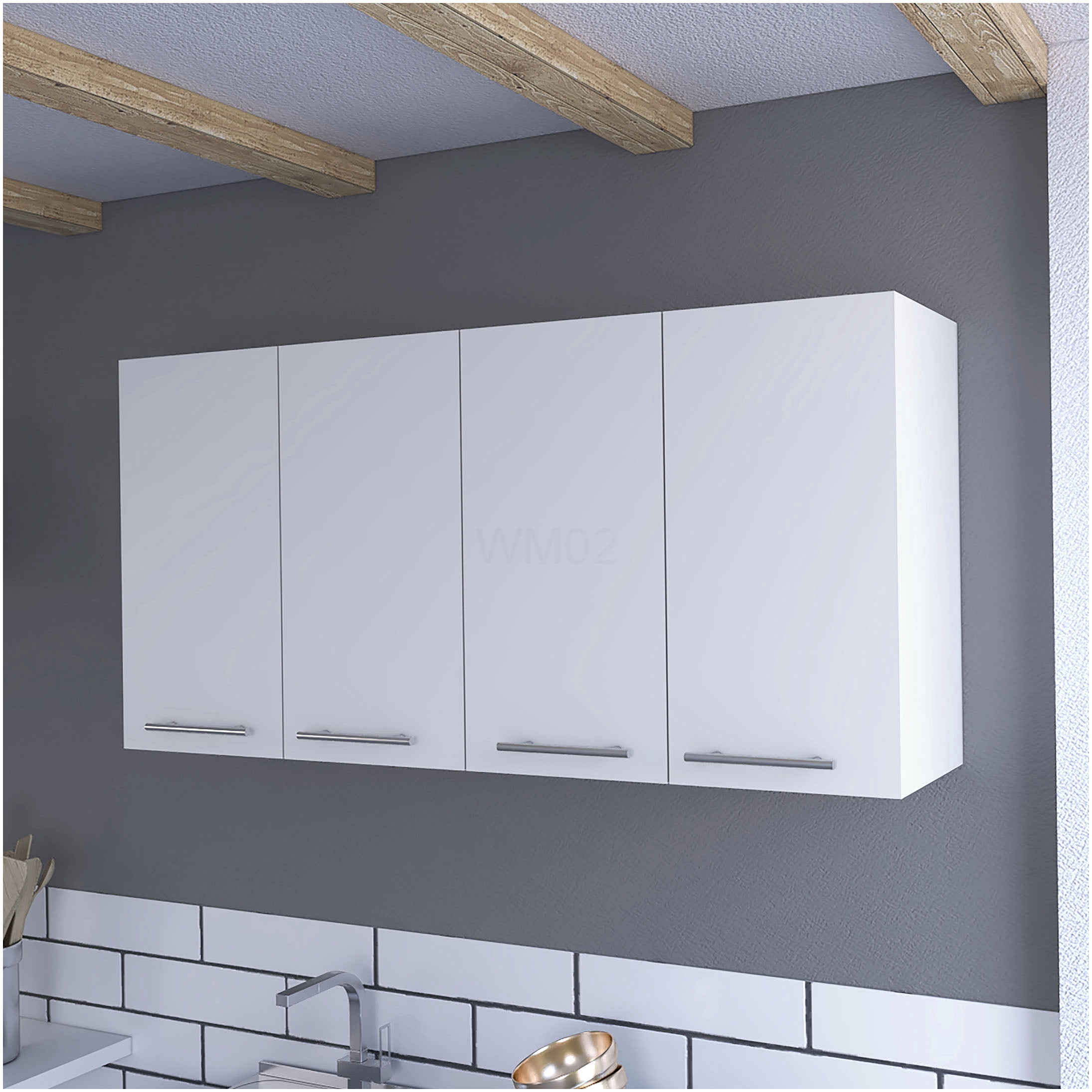 White 4-Door Wall Mount Kitchen Cabinet with Adjustable Shelves ...