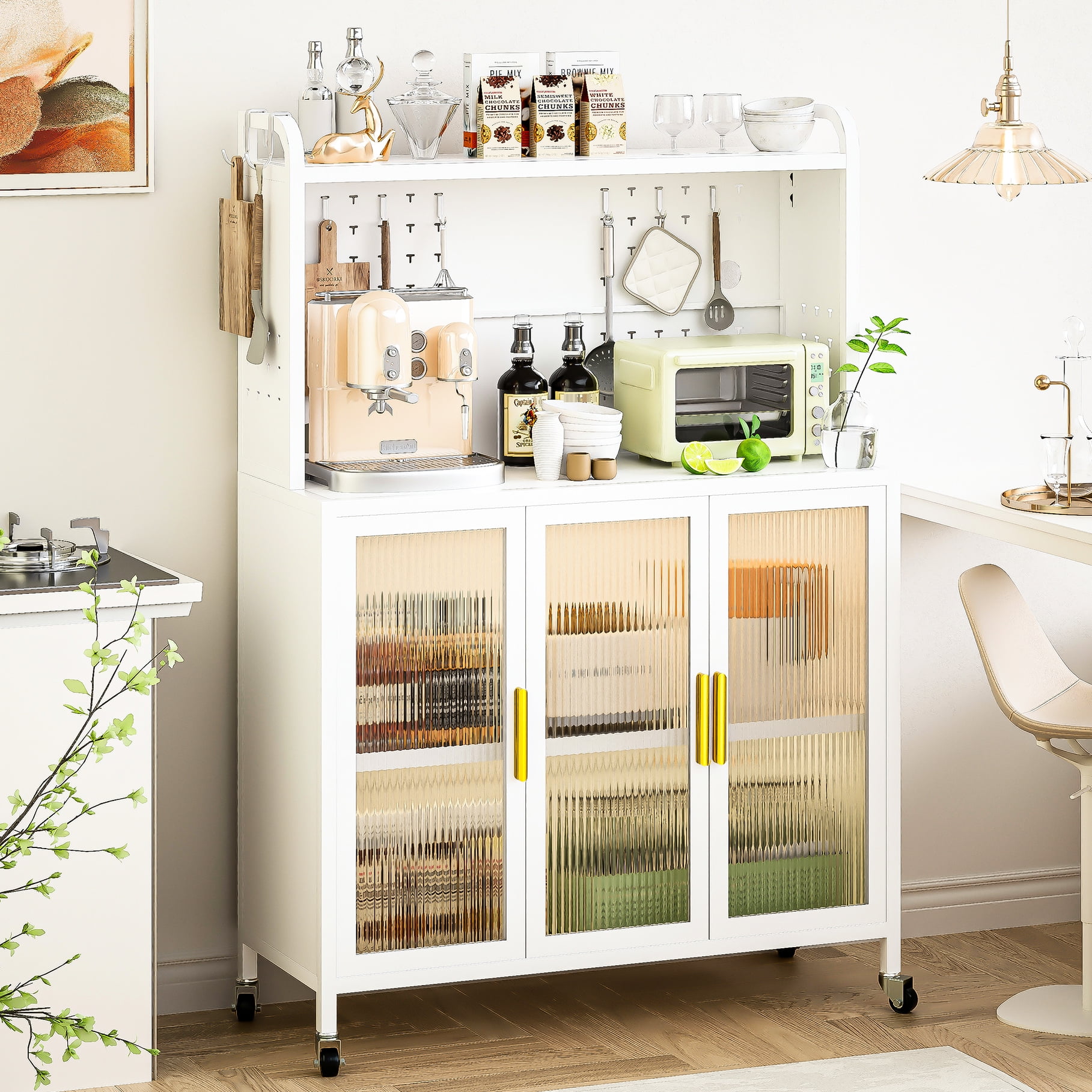 White 4 Kitchen Shelves - Microwave Cart Bakers Rack, Plentiful Storage ...