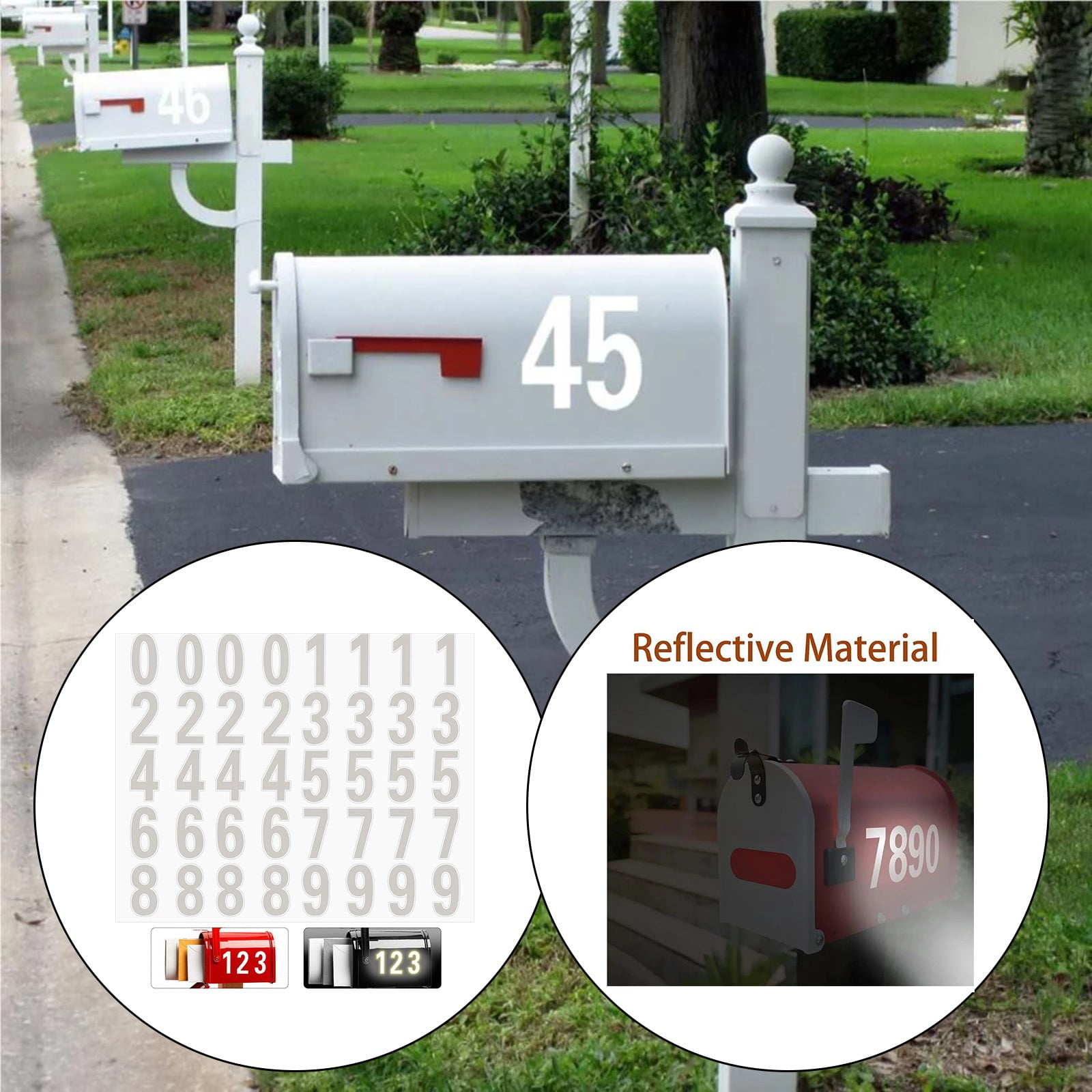 White 4-Pack 3 Inch Reflective Mailbox Number Stickers Die-Cut Classic ...