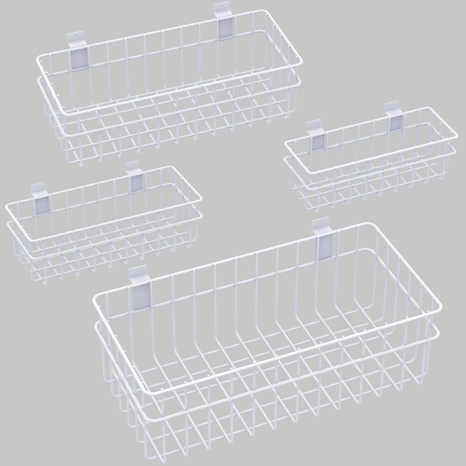 White 4 Pack Slatwall Baskets Set, Ventilated Metal Hanging Storage for ...