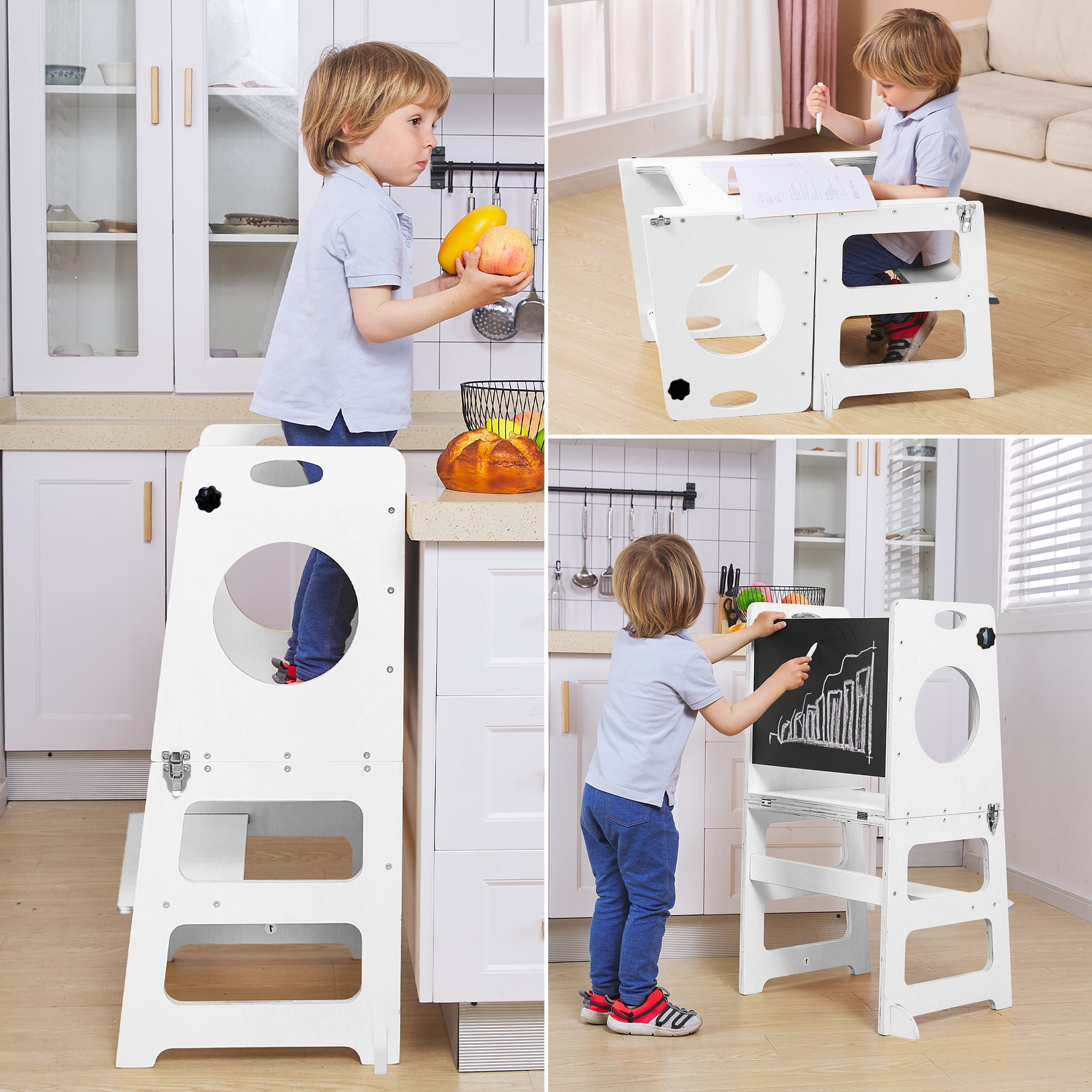 SHWWQUE White 4-in-1 Study Tower with Chalkboard for Learning ...