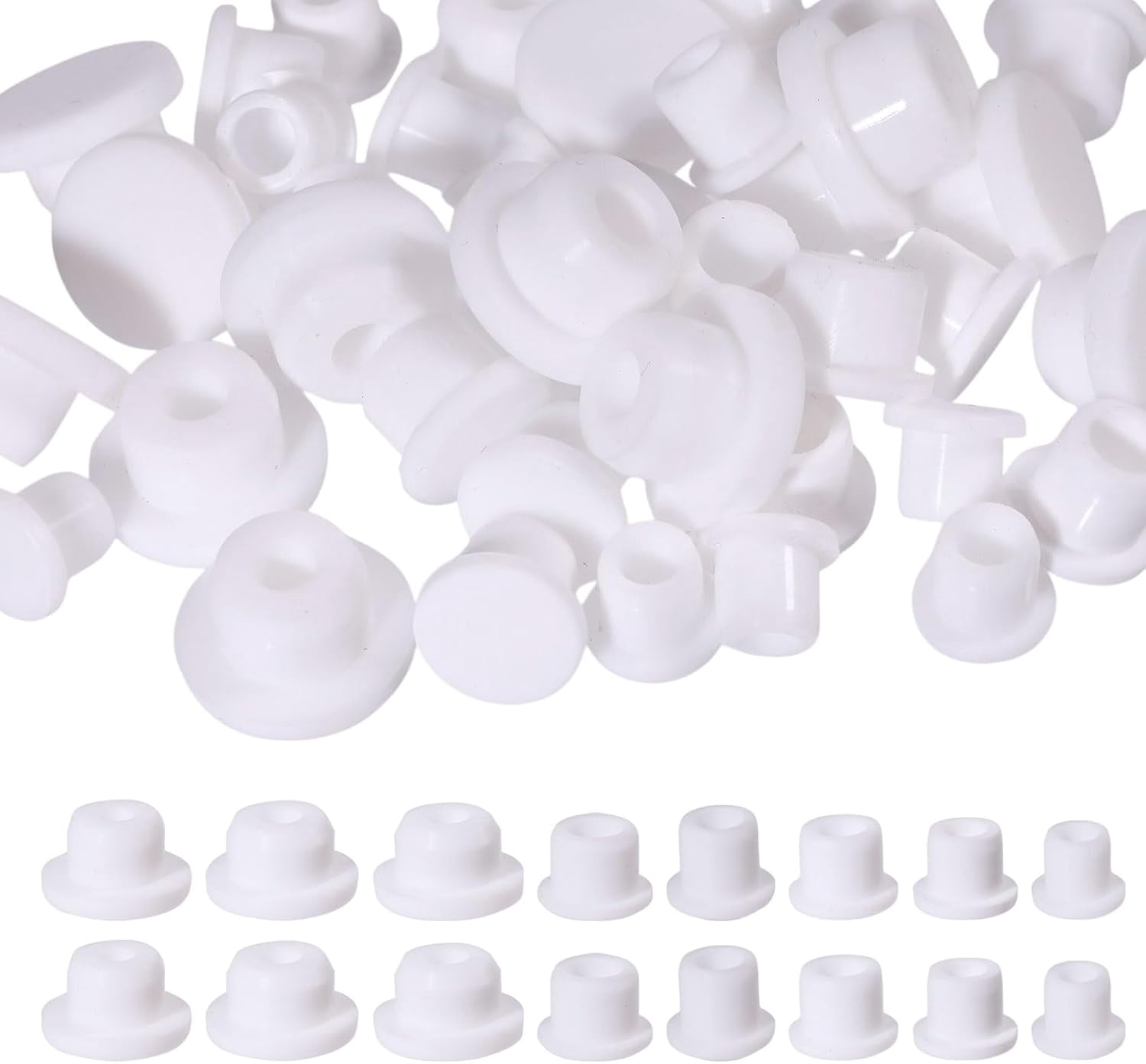 White 40Pcs 8Sizes Salt and Pepper Shaker Stoppers Silicone Salt Shaker ...