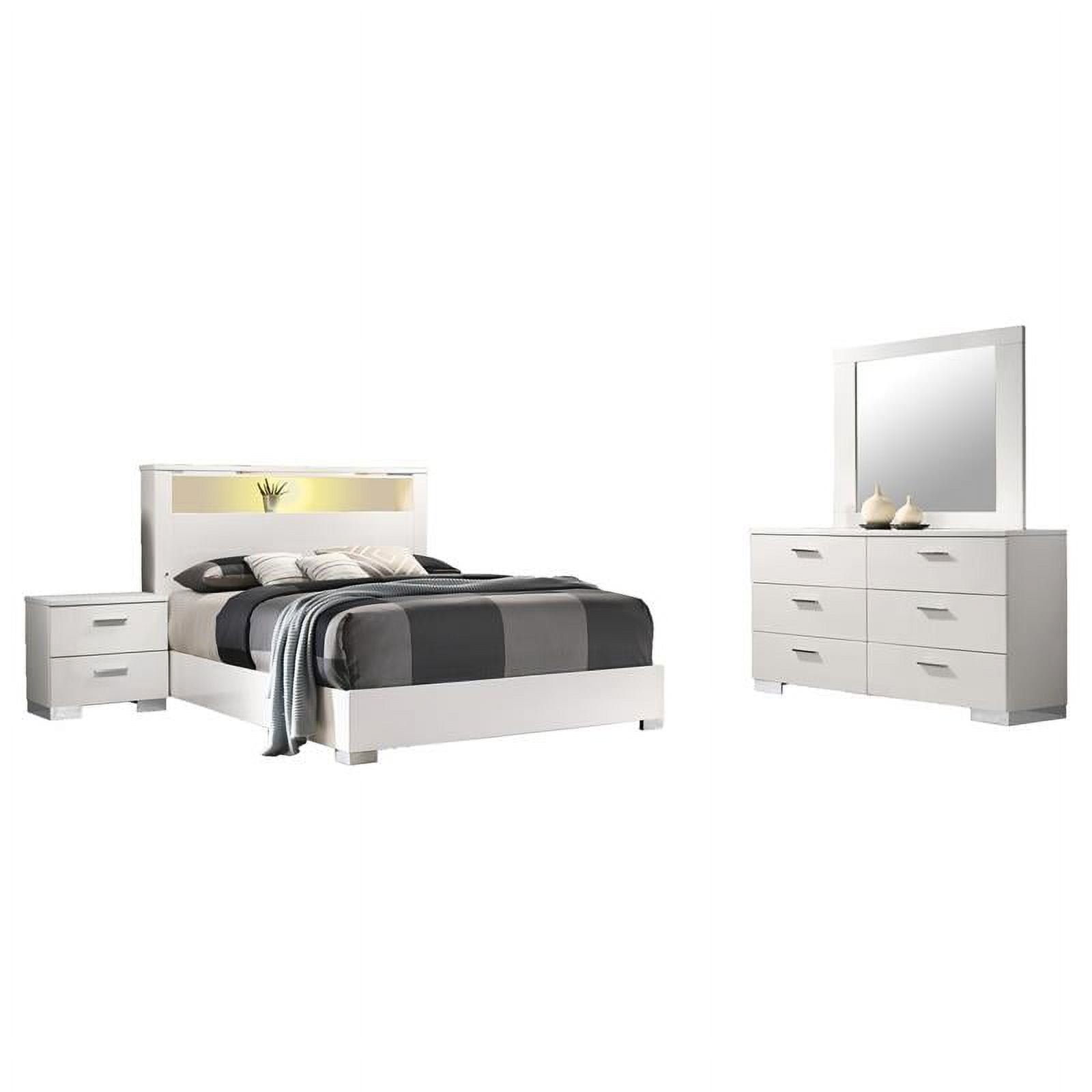 White 4pc Bedroom Set in Queen with LED Headboard and Chrome - Walmart.com