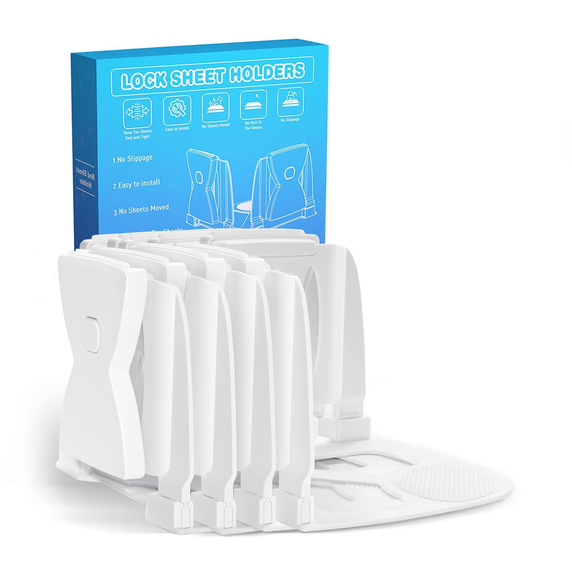 White 4pc Heavy Duty Dual-side Lock Fitted Sheet Corner Fasteners ...