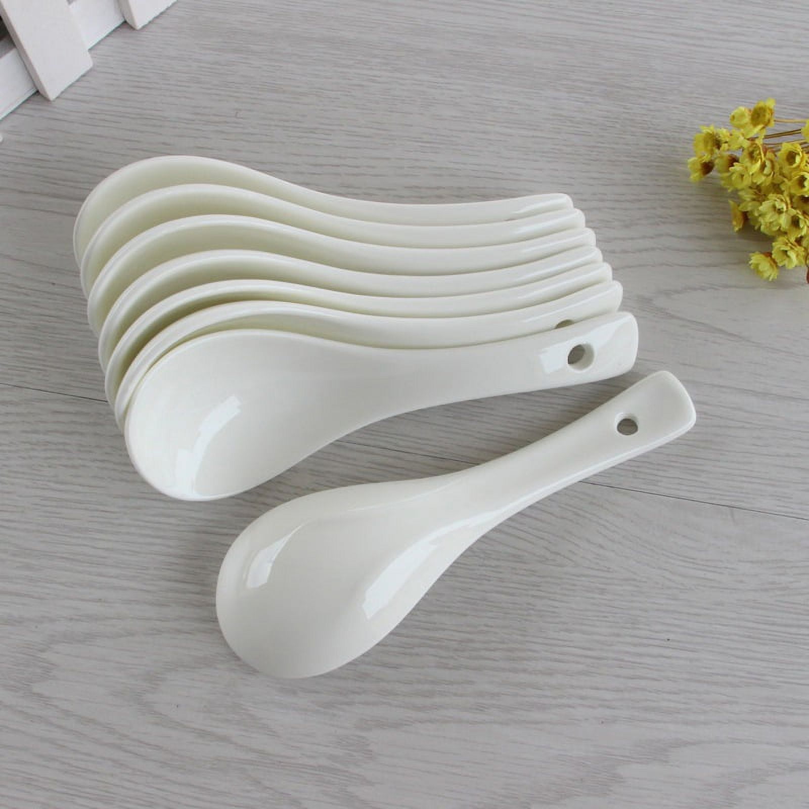 White 5.5 inch Asian Soup Spoons Set of 10, Ultra-fine Porcelain ...