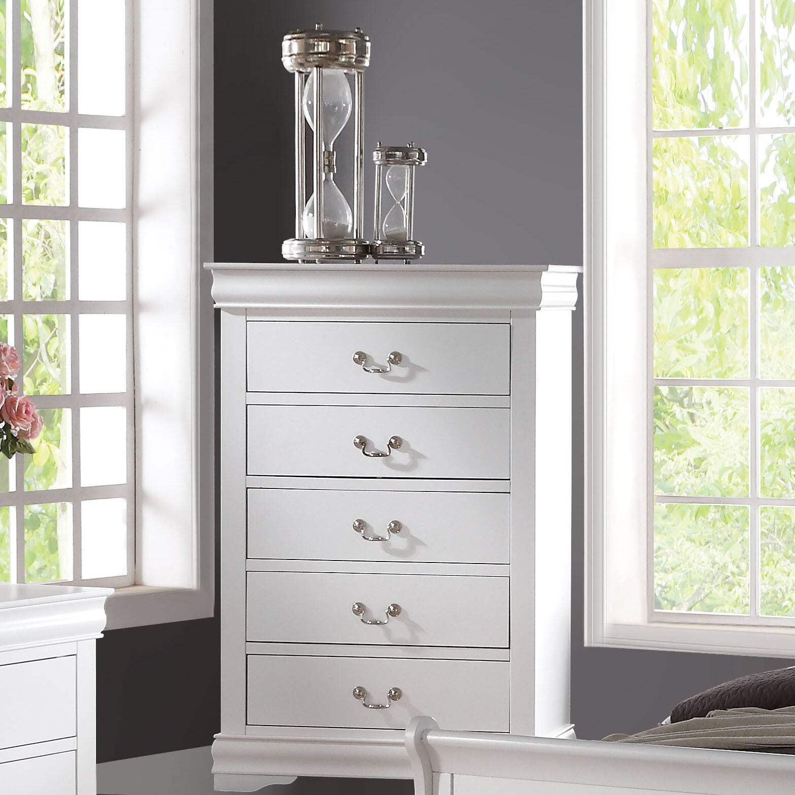 White 5 Drawer Chest With Metal Handles White Bedroom Particle Board ...