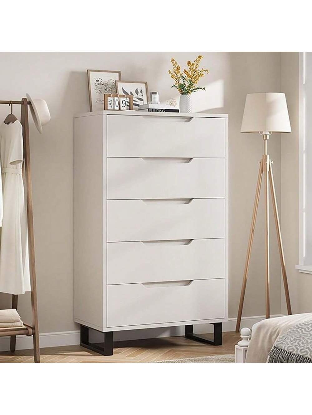 White 5 Dresser For Bedroom, 50" Tall Dresser, Freestanding Vertical ...