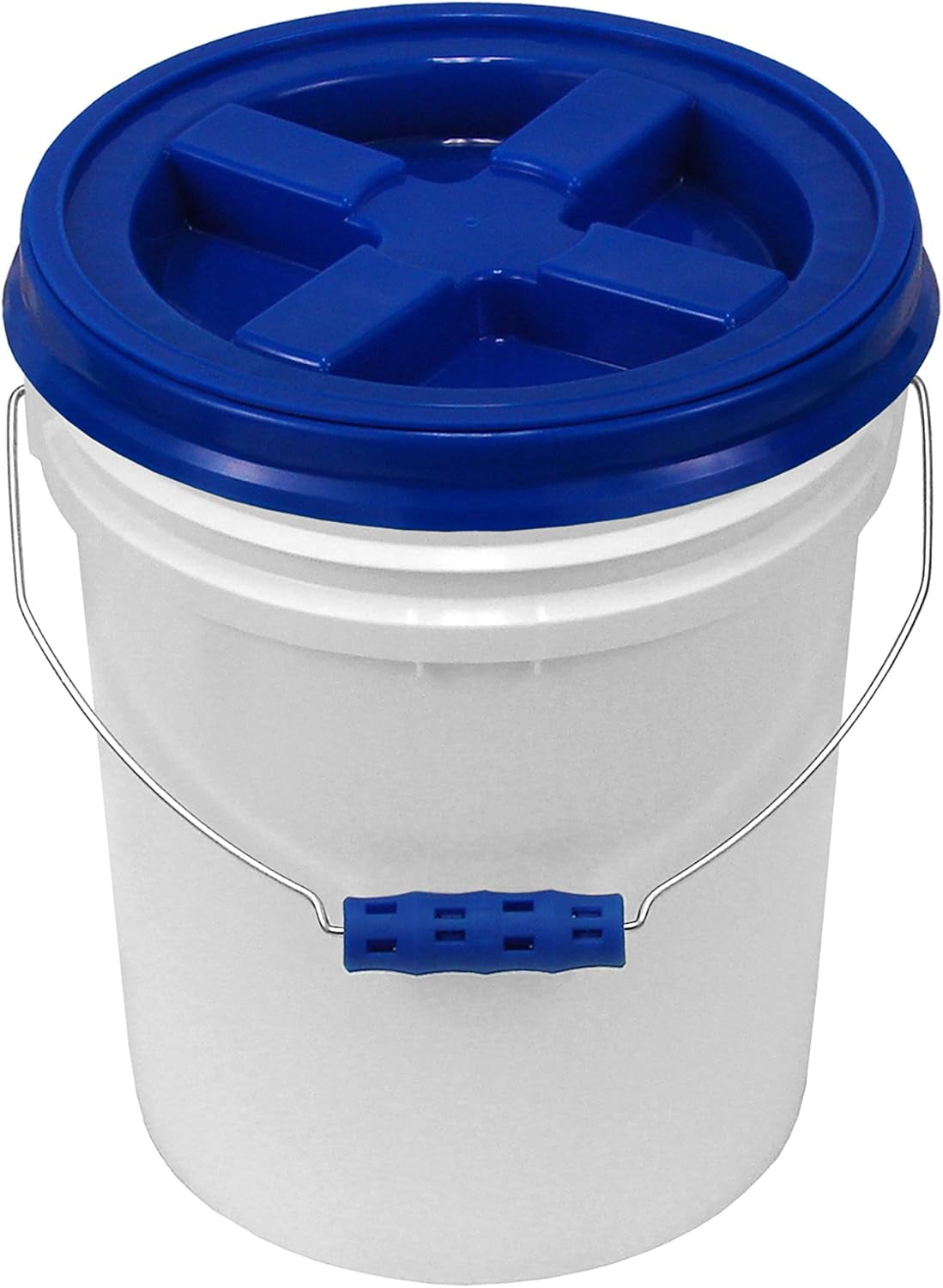 White 5 Gallon Bucket with Blue Gamma Seal Lid and Blue Ergonomic ...